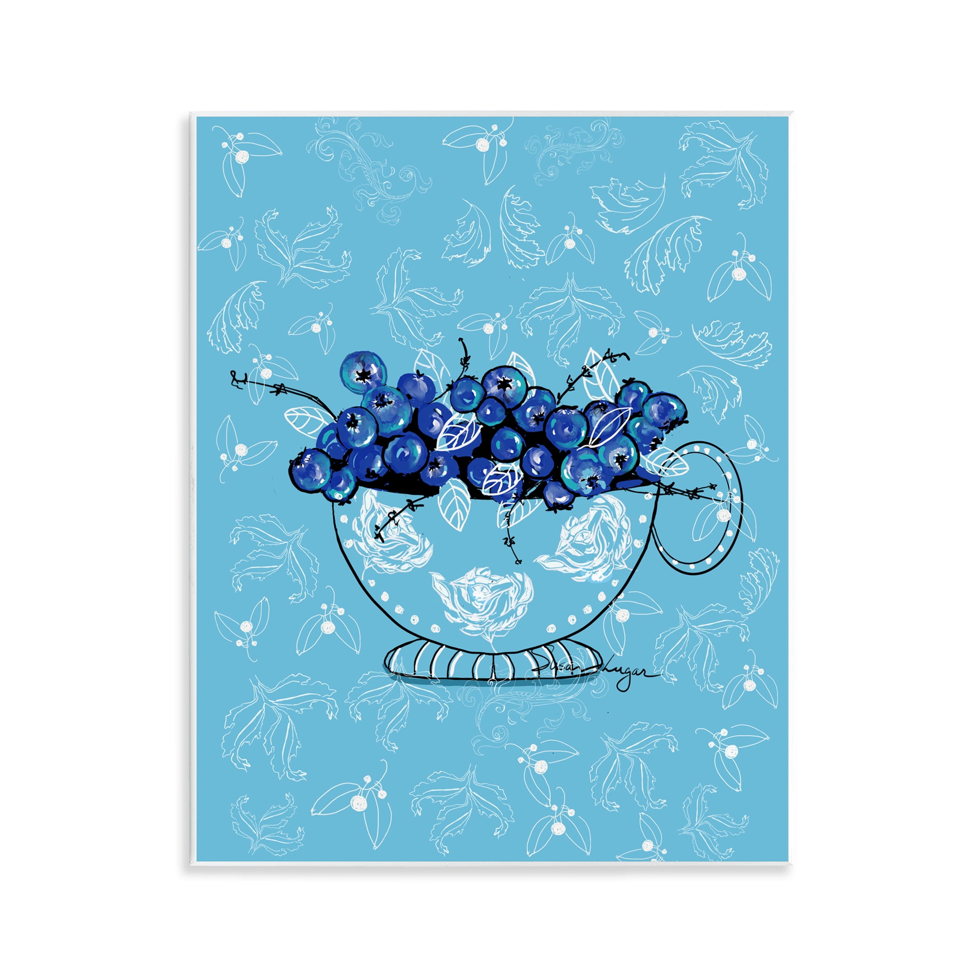 Stupell Industries Bright Blue Blueberries in Teacup Wall Plaque Art ...