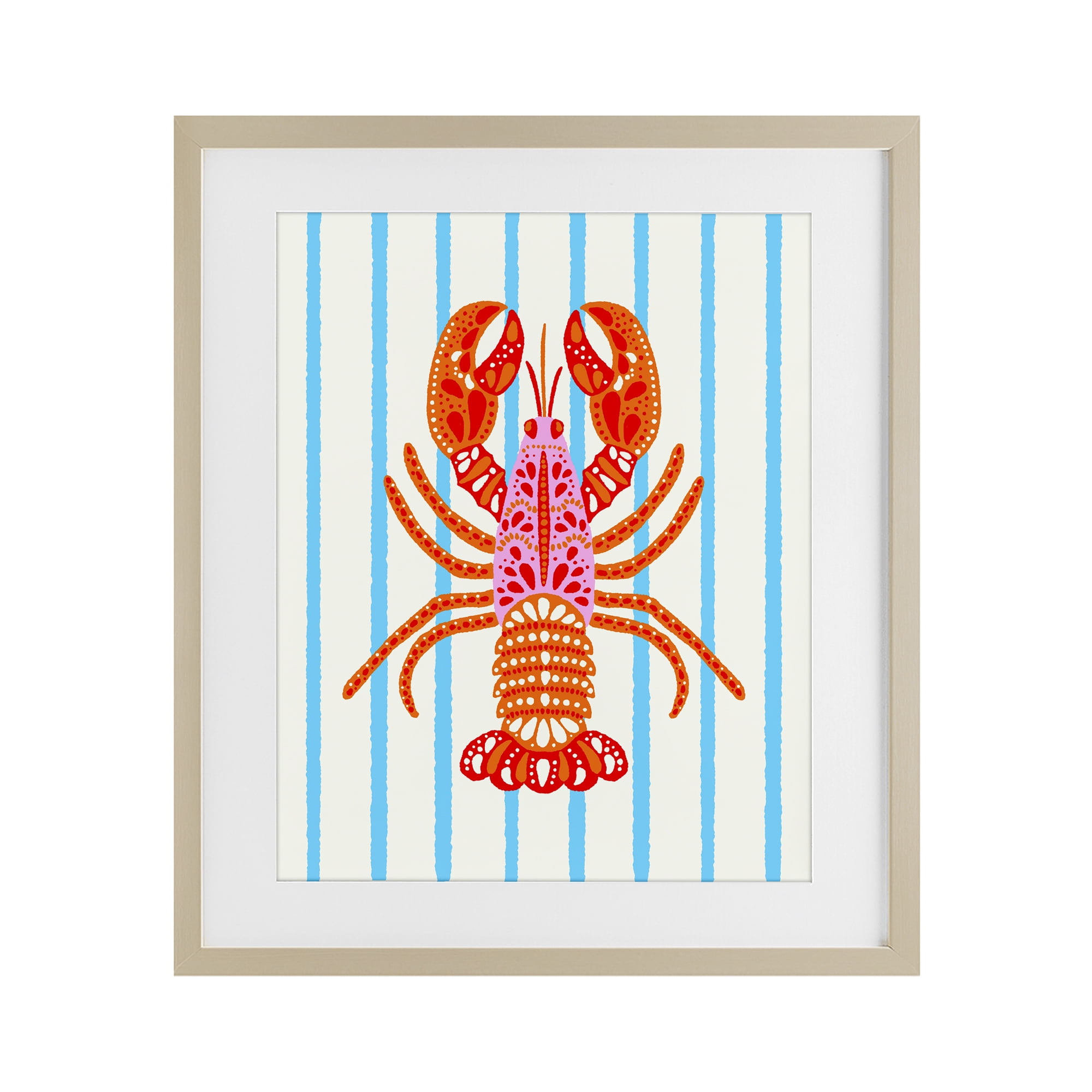 Stupell Industries Bright Boho Lobster on Stripes Birch Framed Print ...