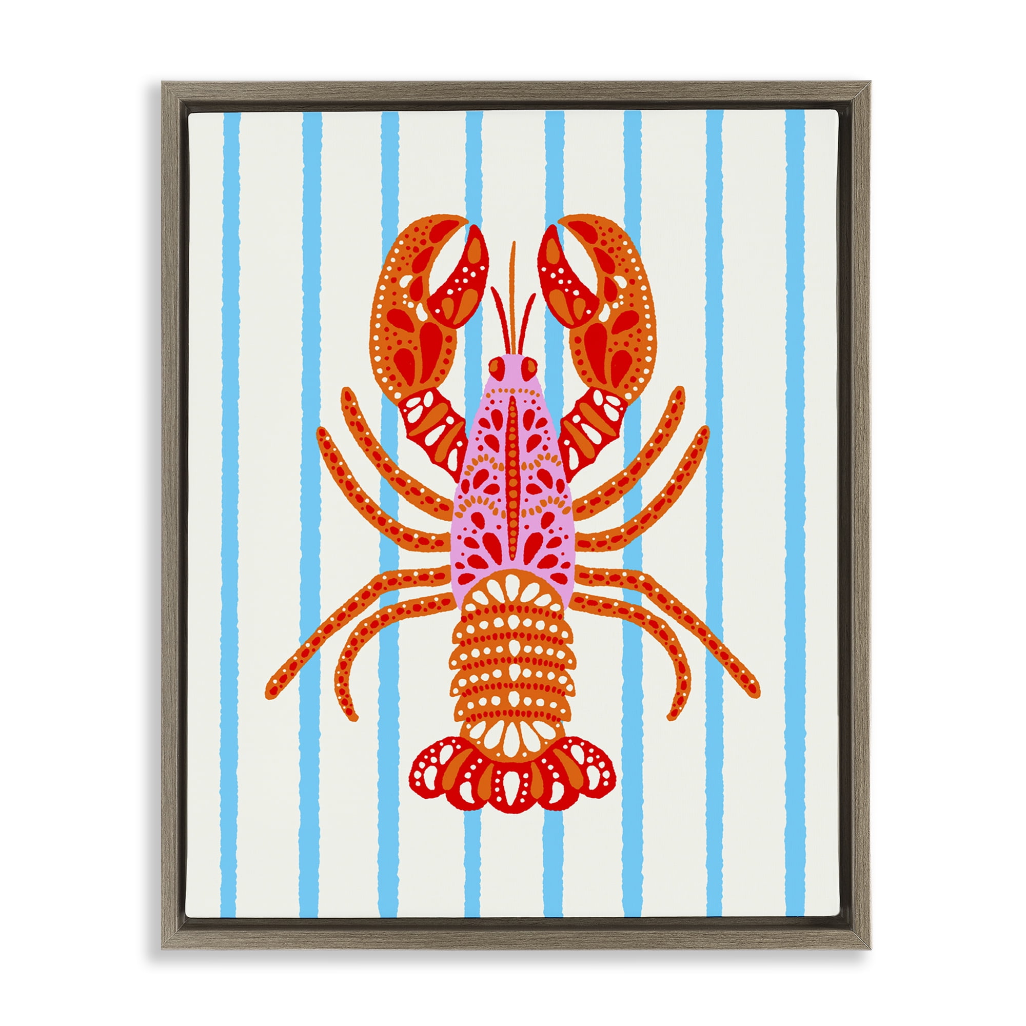 Stupell Industries Bright Boho Lobster on Stripes Brown Framed Floater ...
