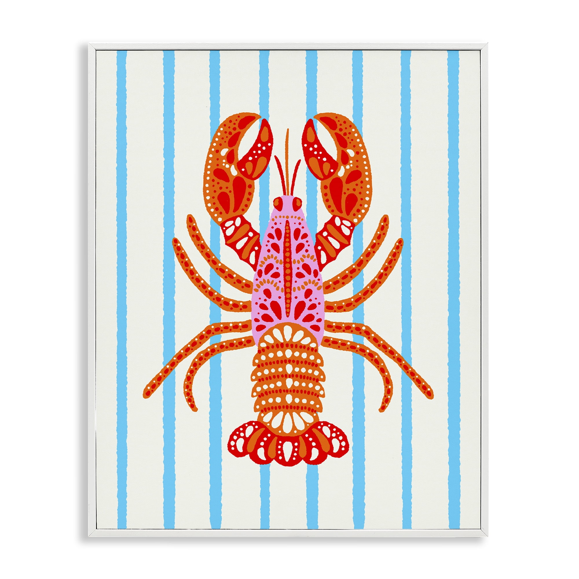 Stupell Industries Bright Boho Lobster on Stripes White Framed Giclee ...