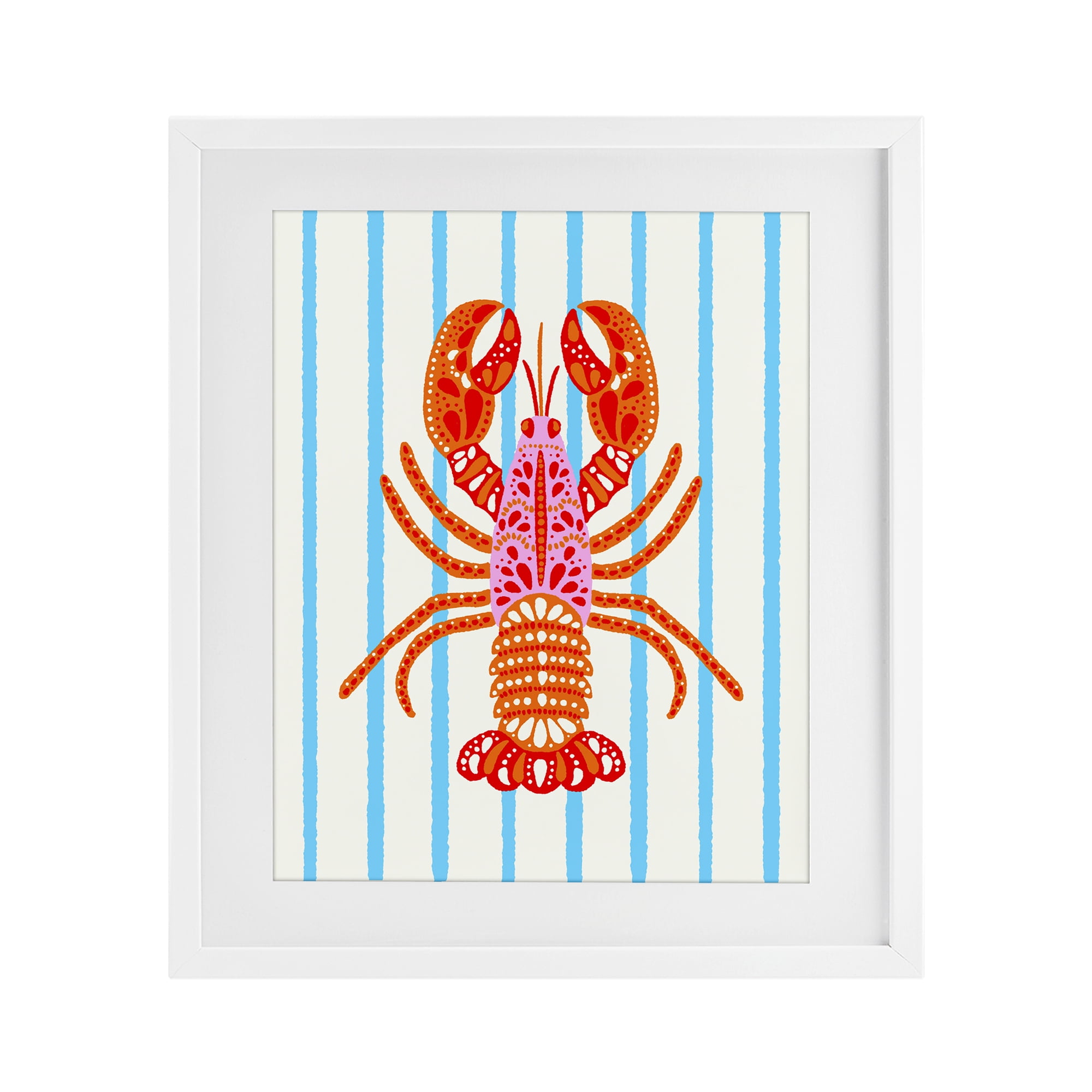 Stupell Industries Bright Boho Lobster on Stripes White Framed Print ...