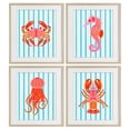 Stupell Industries Bright Sea Creatures on Stripes 4 Piece Birch Framed ...