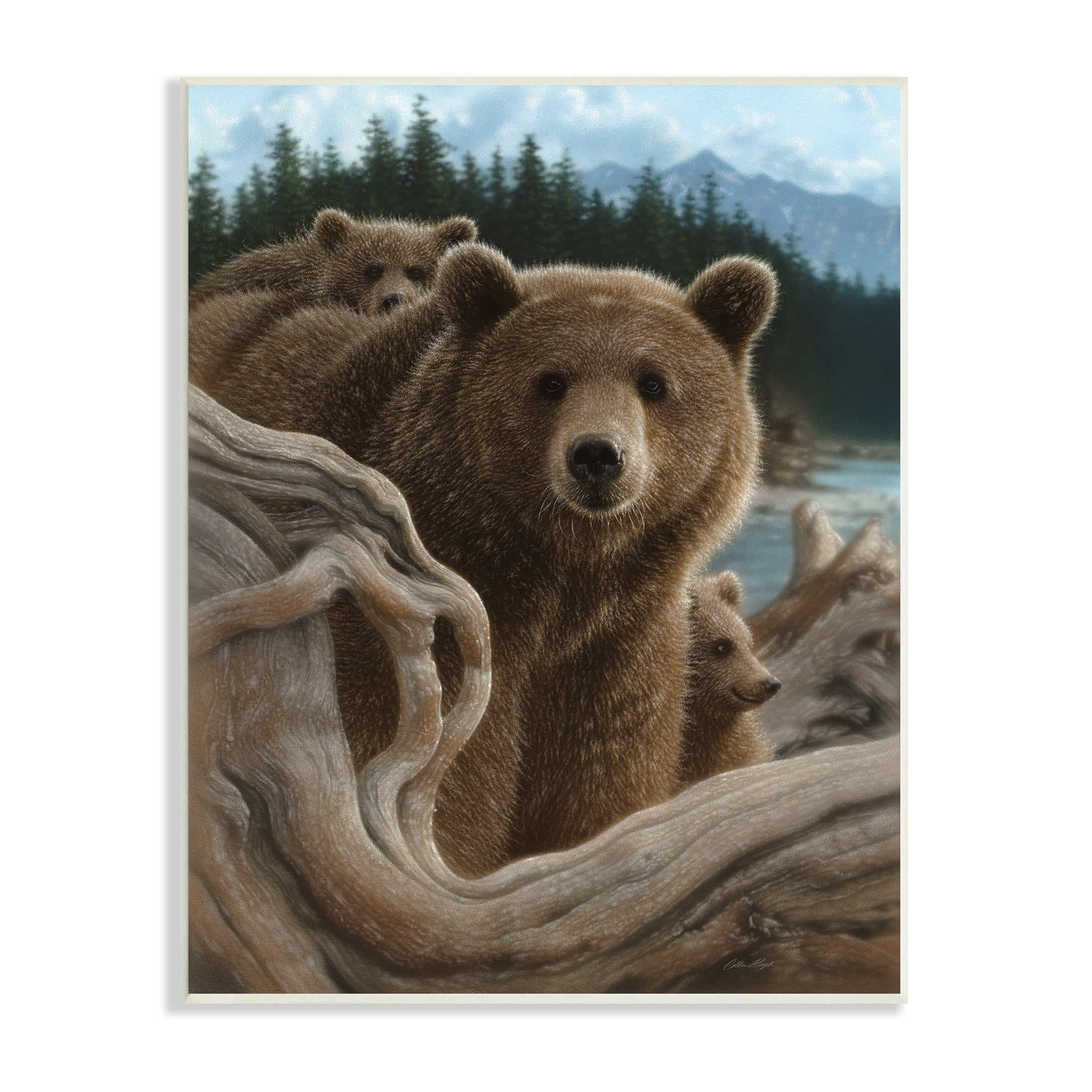 Stupell Industries Brown Bears Rustic Animal Family Tree Forest Lake ...