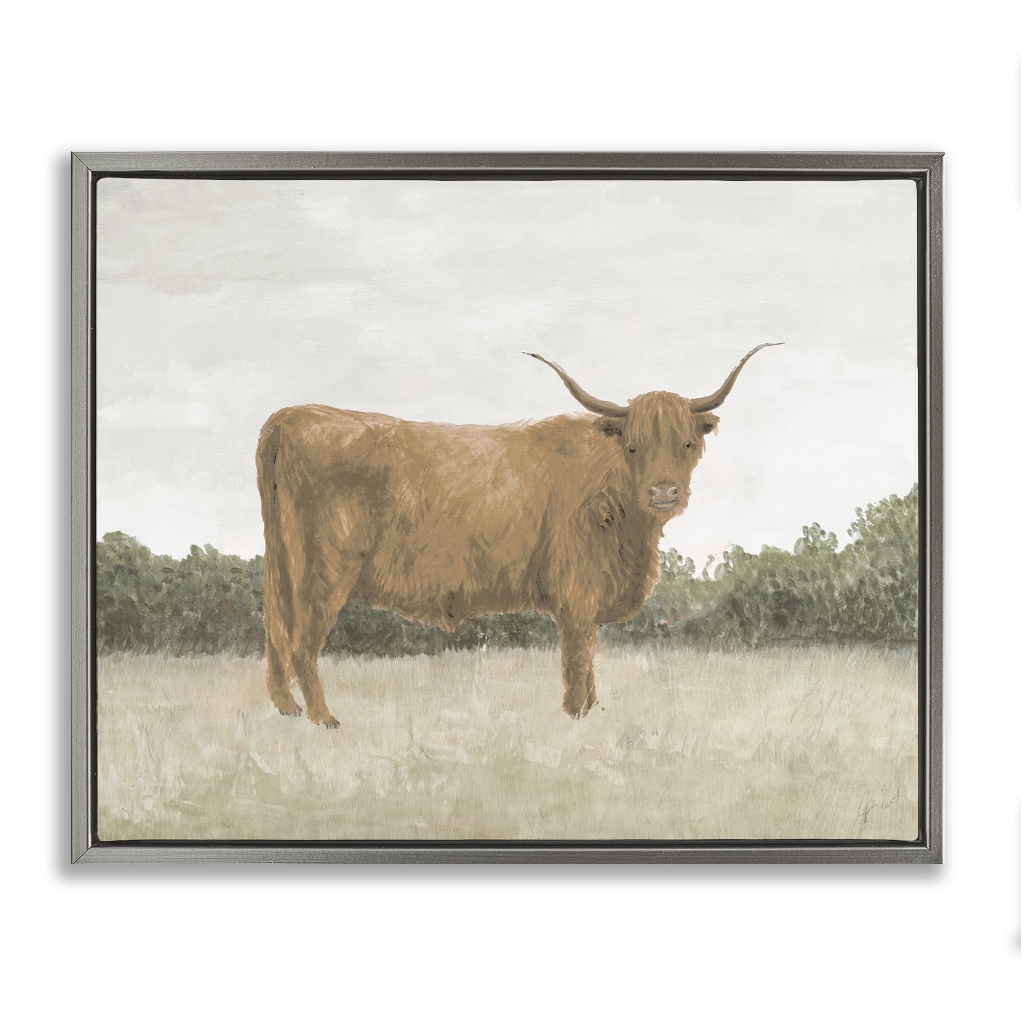 Stupell Industries Brown Cattle Gazing Animals & Insects Painting Gray ...