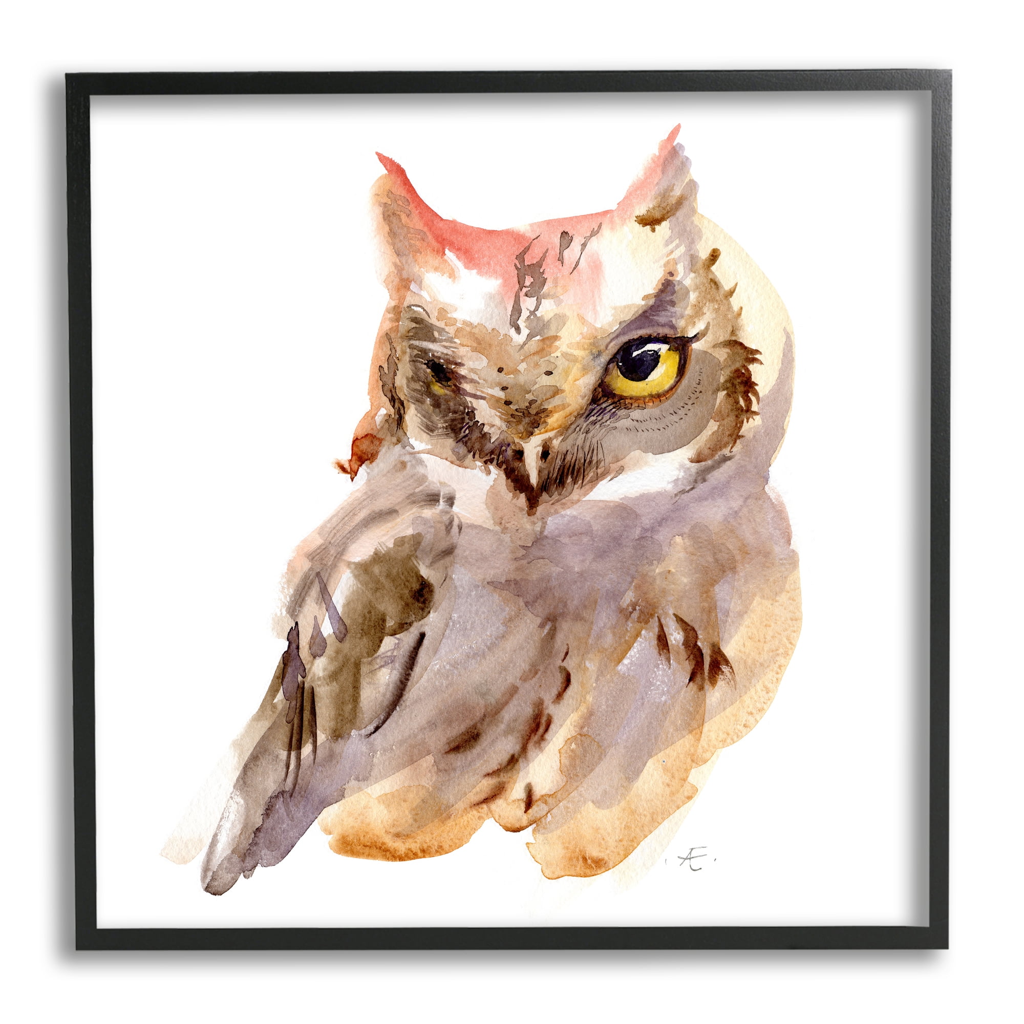 Stupell Industries Brown Horned Owl Eye Wink Minimal Bird Animals ...