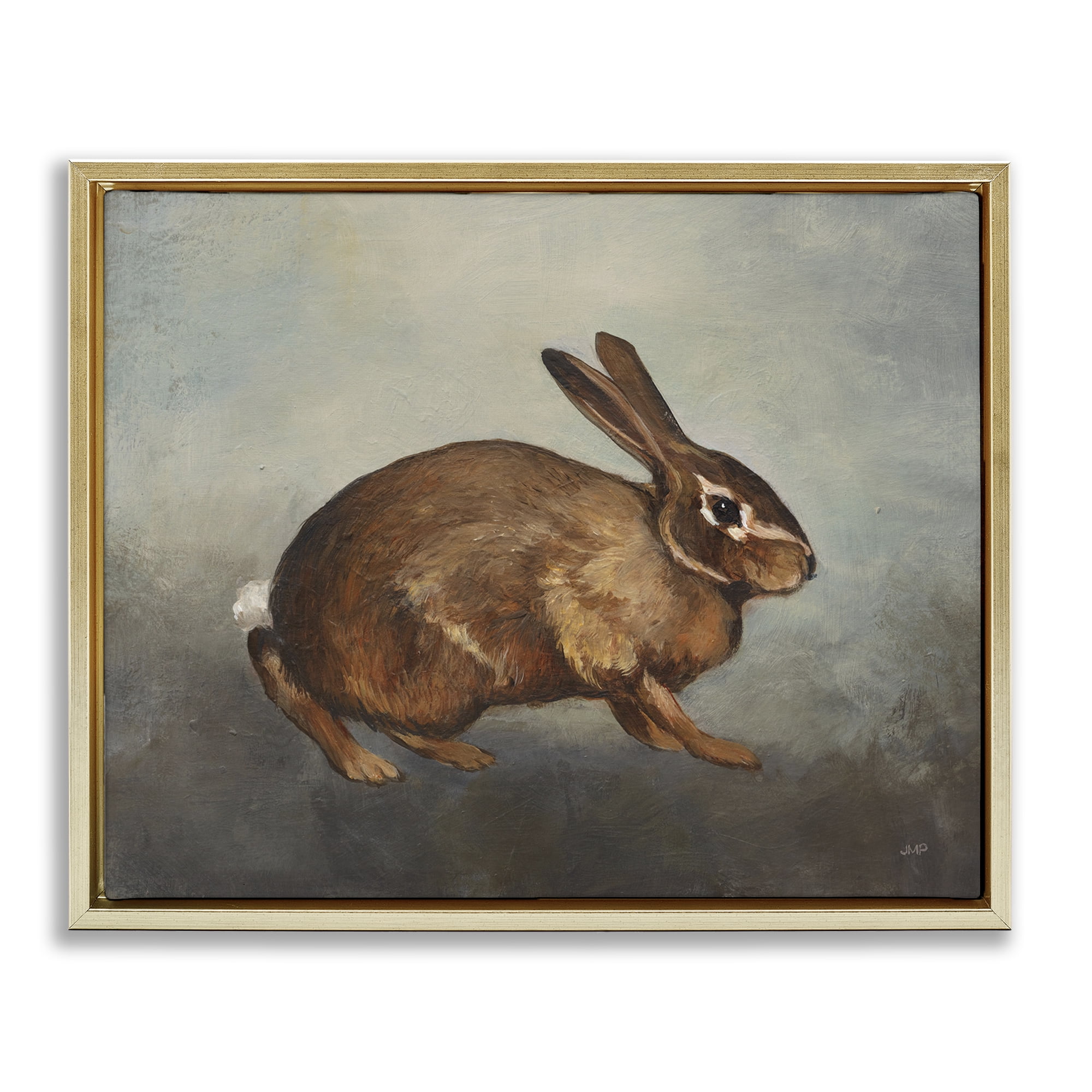 Stupell Industries Brown Rabbit on Grey Animals & Insects Painting Gold ...