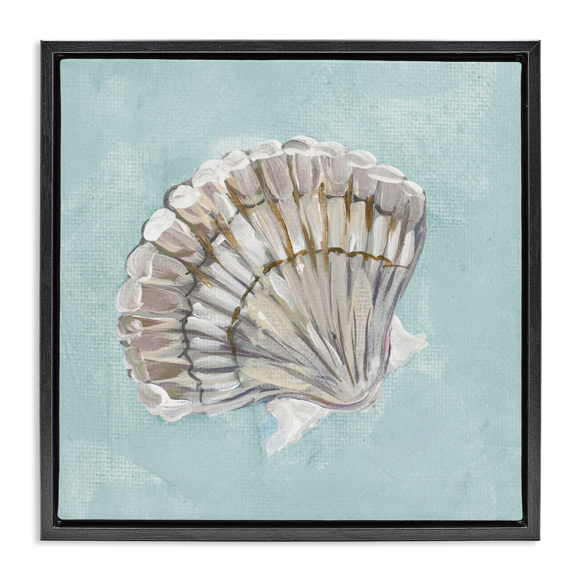 Stupell Industries Brushed Clam Shell Coastal Painting Black Floater ...