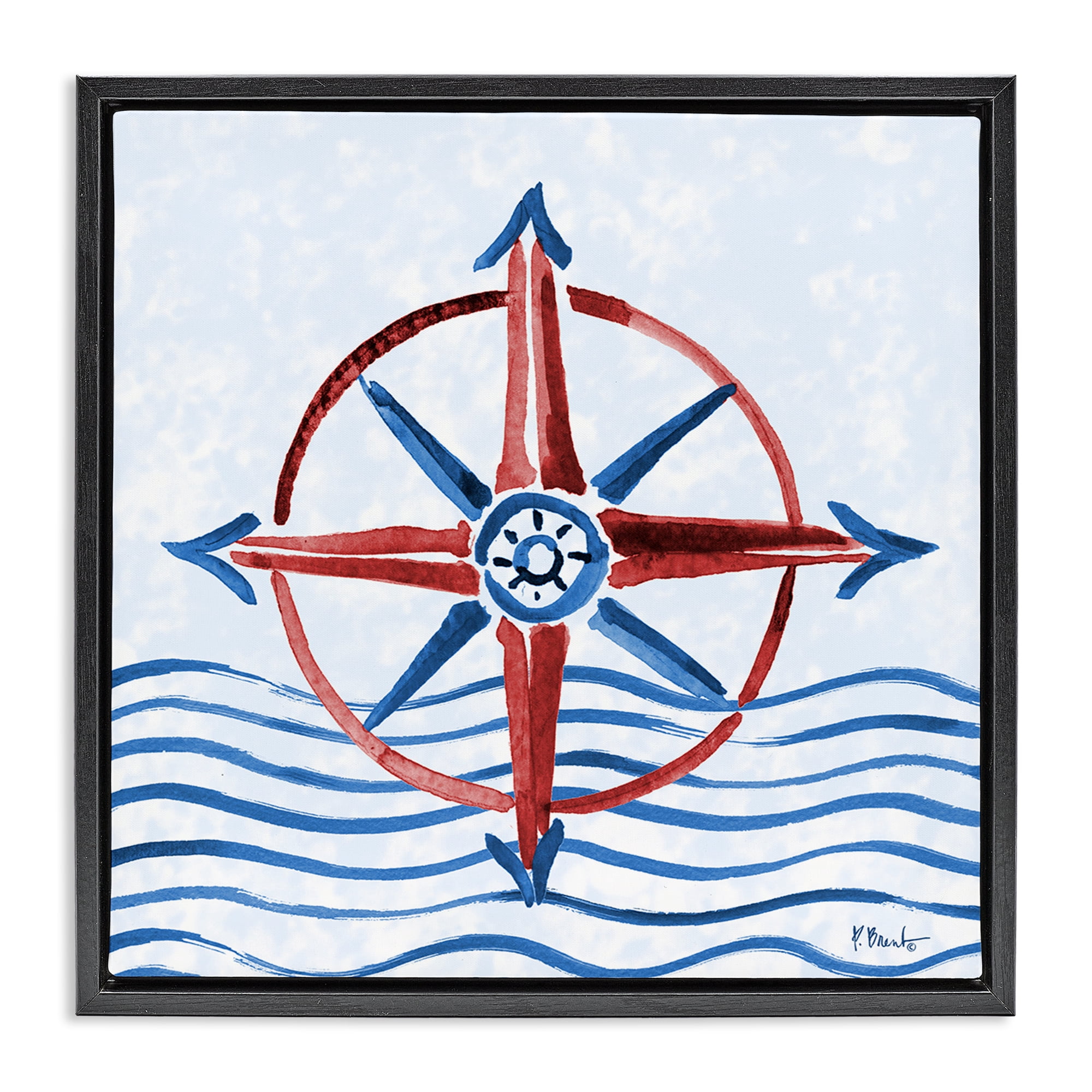 Stupell Industries Brushed Nautical Compass Black Framed Floater Canvas ...