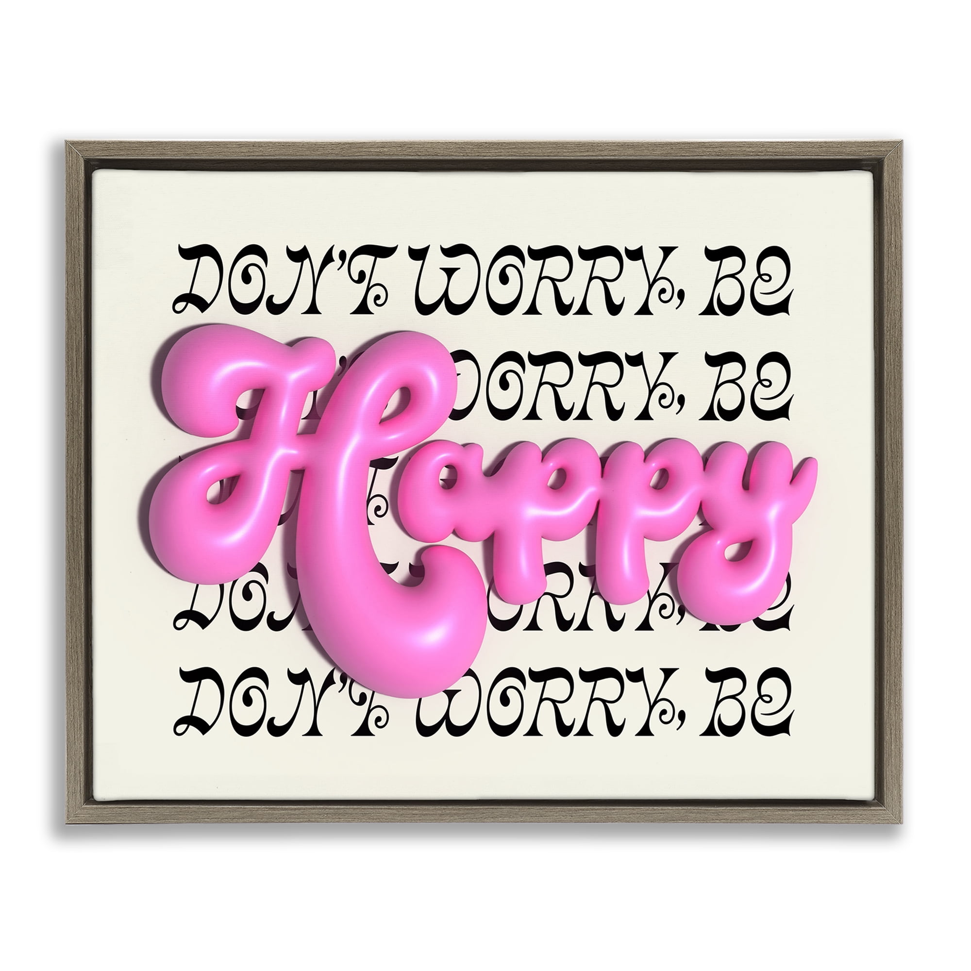 Stupell Industries Bubble Letters Happy Text & Numbers Painting Brown Floater Framed Canvas Art ...