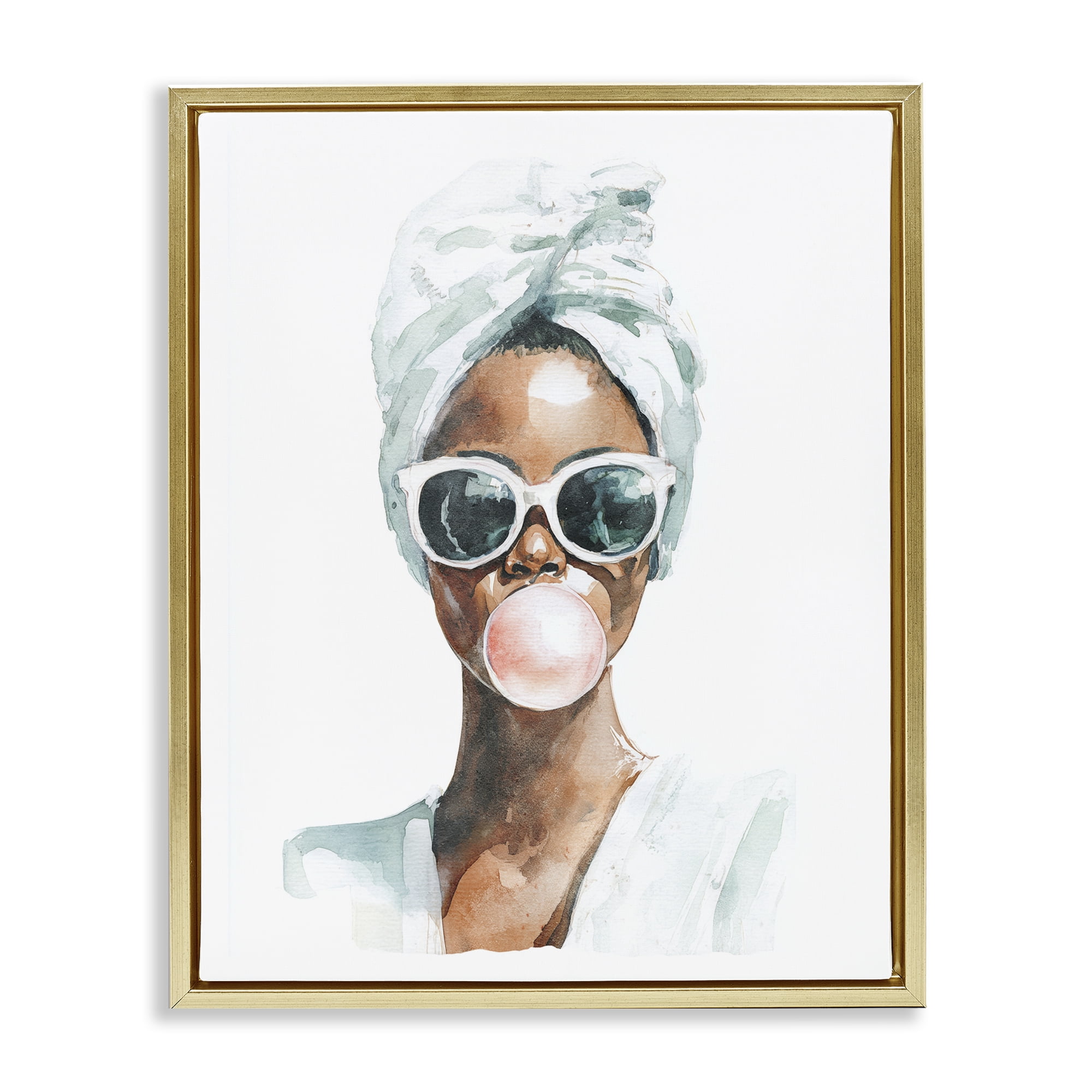 Stupell Industries Bubble Reverie Female Gold Framed Floater Canvas ...