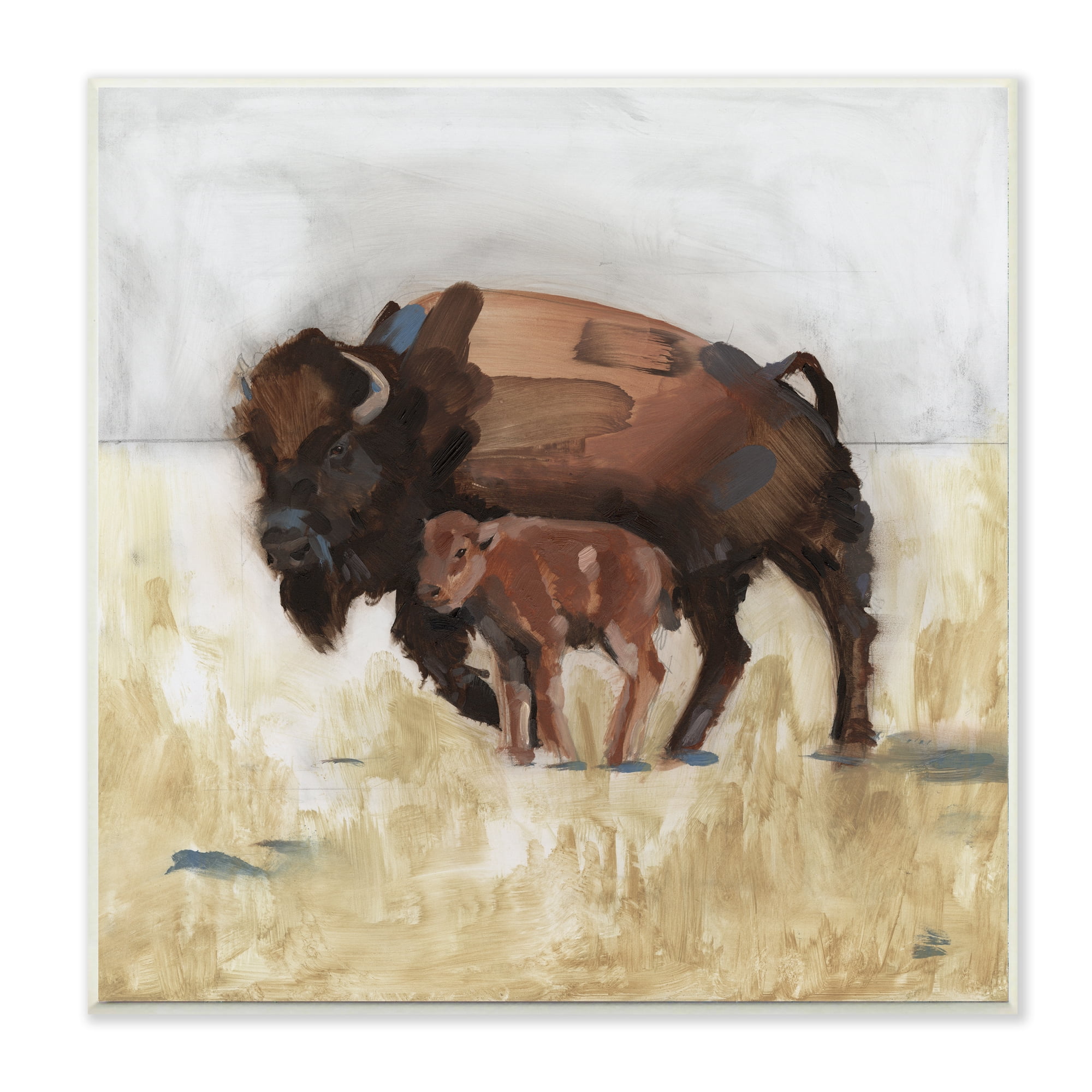 Stupell Industries Buffalo Family Tundra Landscape Lithograph Wood Wall ...