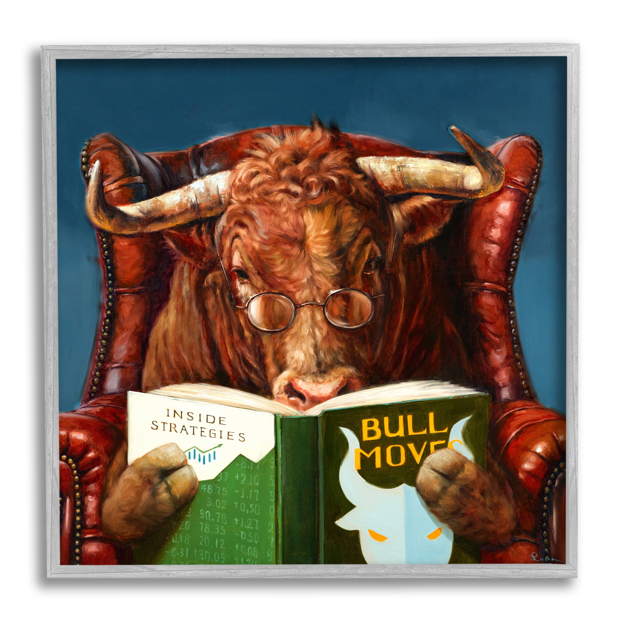 Stupell Industries Bull Reading Book Spectacles Red Leather Chair ...