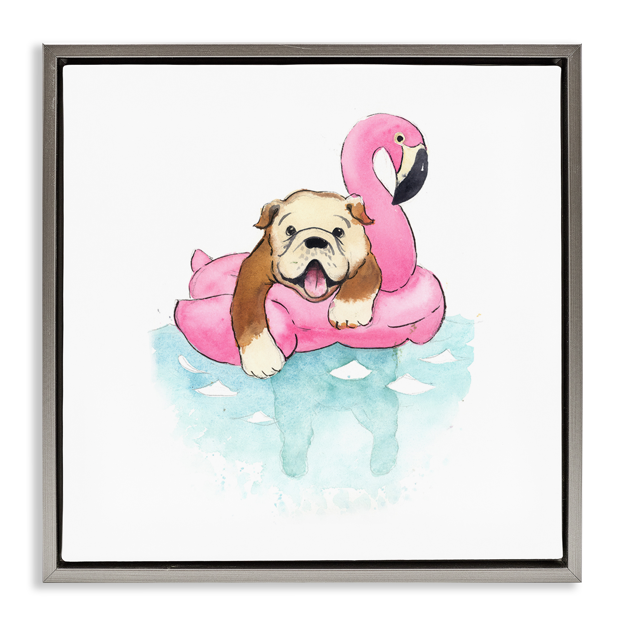 Stupell Industries Bulldog in Pool Float Animals Painting Gray Floater ...