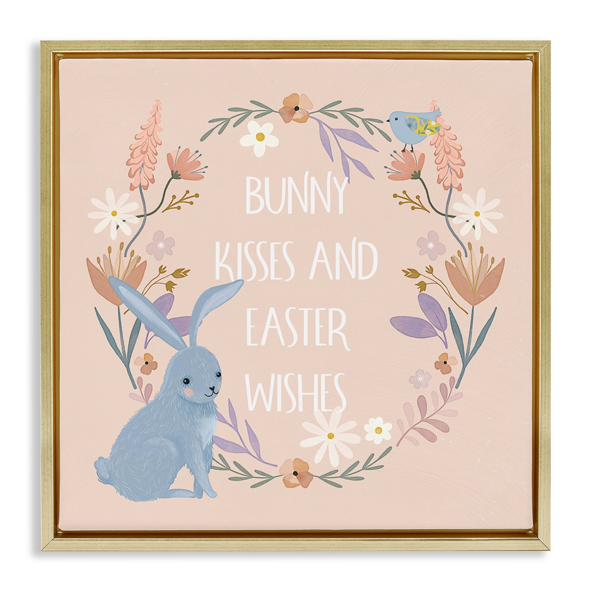 Stupell Industries Bunny Kisses Easter Wishes Holiday Painting Gold ...