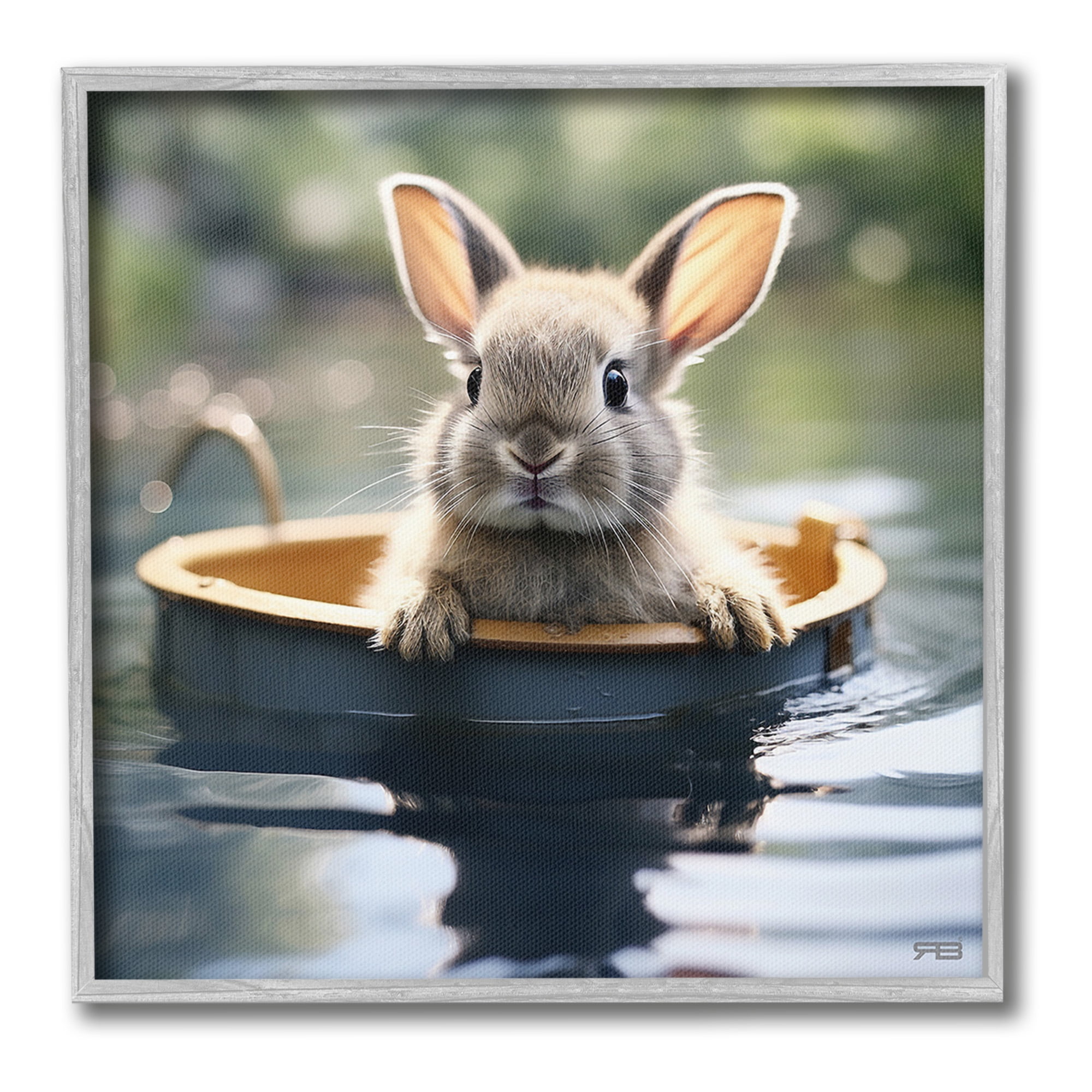 Stupell Industries Bunny in Garden Pond Animals & Insects Painting Gray ...