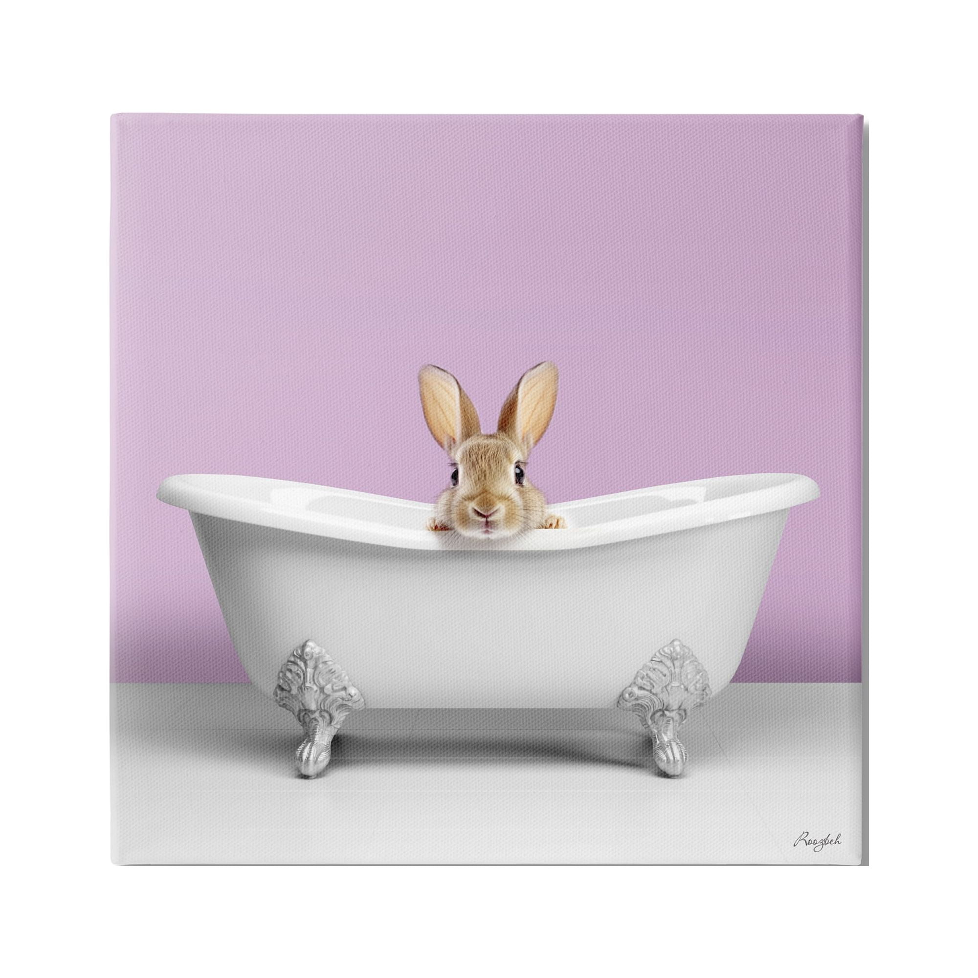Stupell Industries Bunny in Tub on Purple Animals & Insects Painting ...