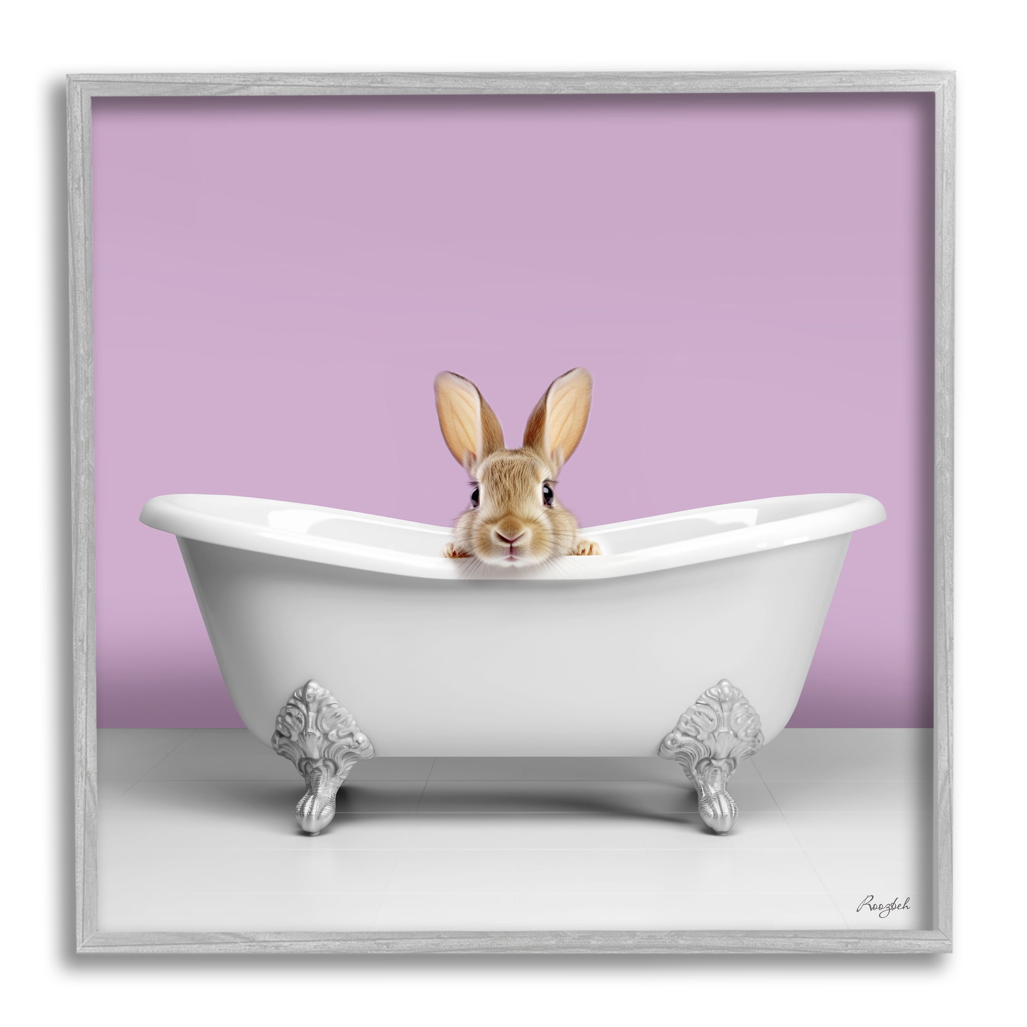 Stupell Industries Bunny in Tub on Purple Animals & Insects Painting ...