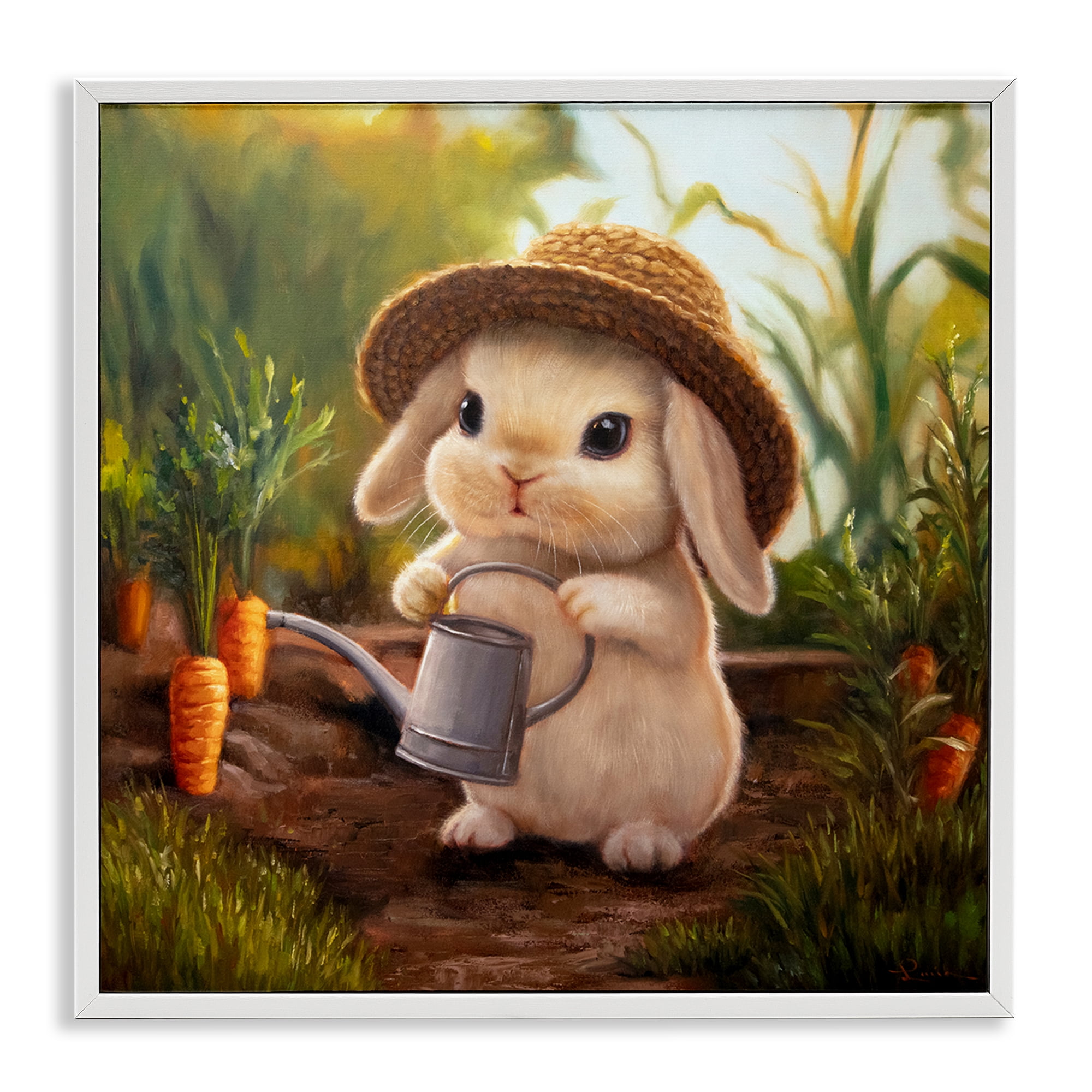Stupell Industries Bunny with Carrot Garden White Framed Giclee Art ...