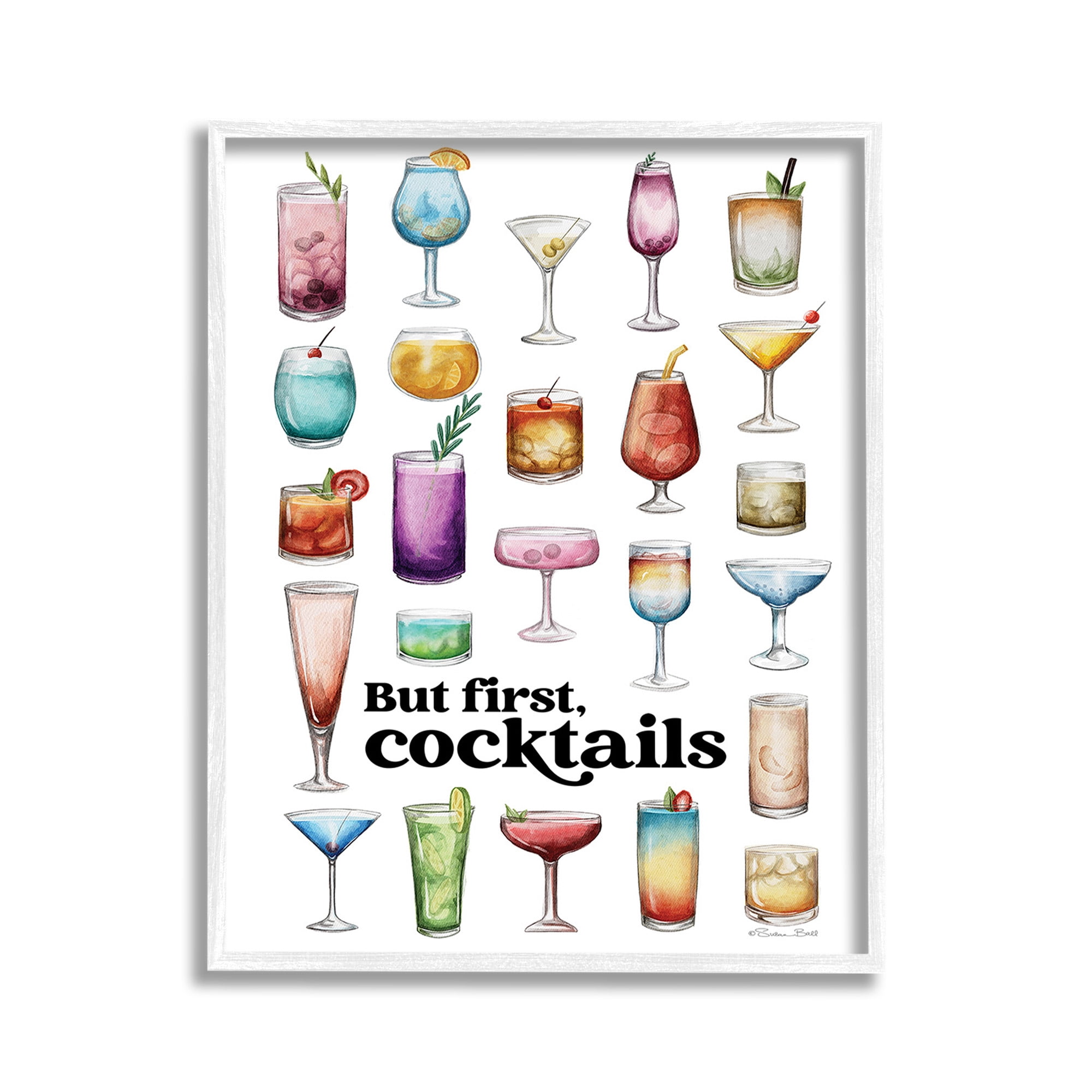 Stupell Industries But First Cocktails Food & Beverage Painting White ...
