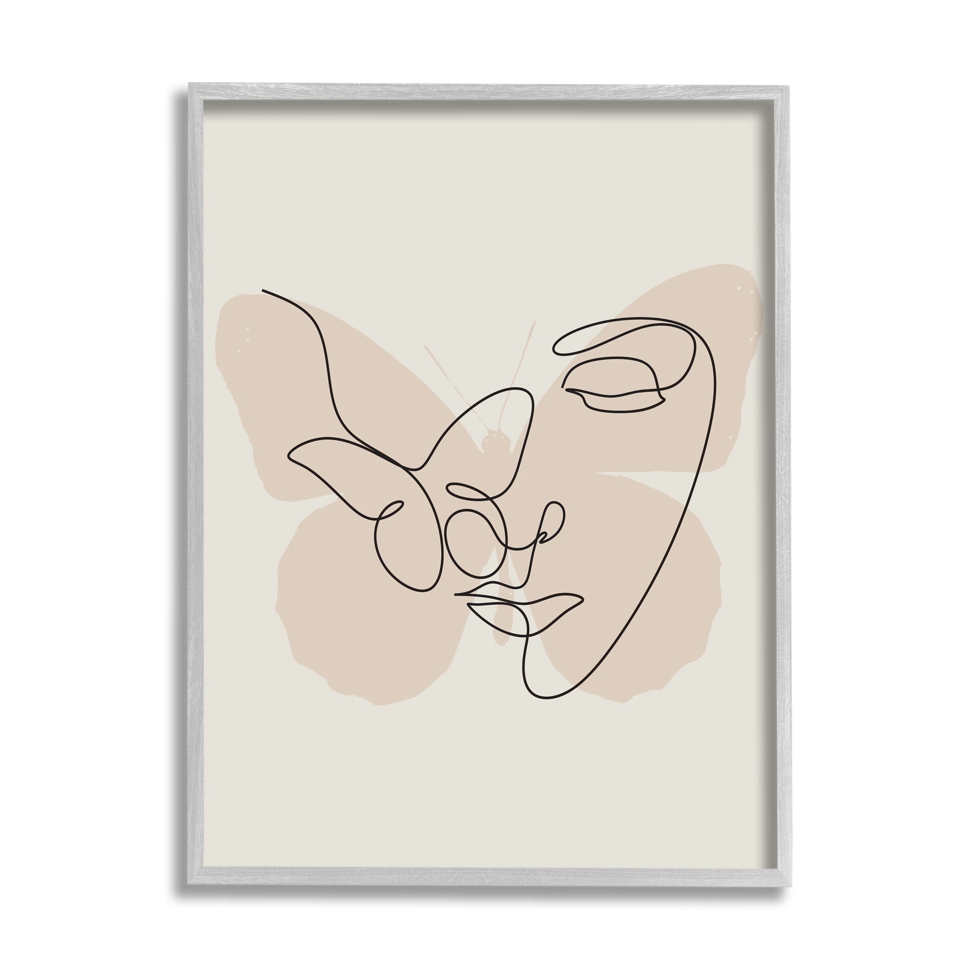 Stupell Industries Butterfly Girl Face Doodle Abstract Painting Gray ...
