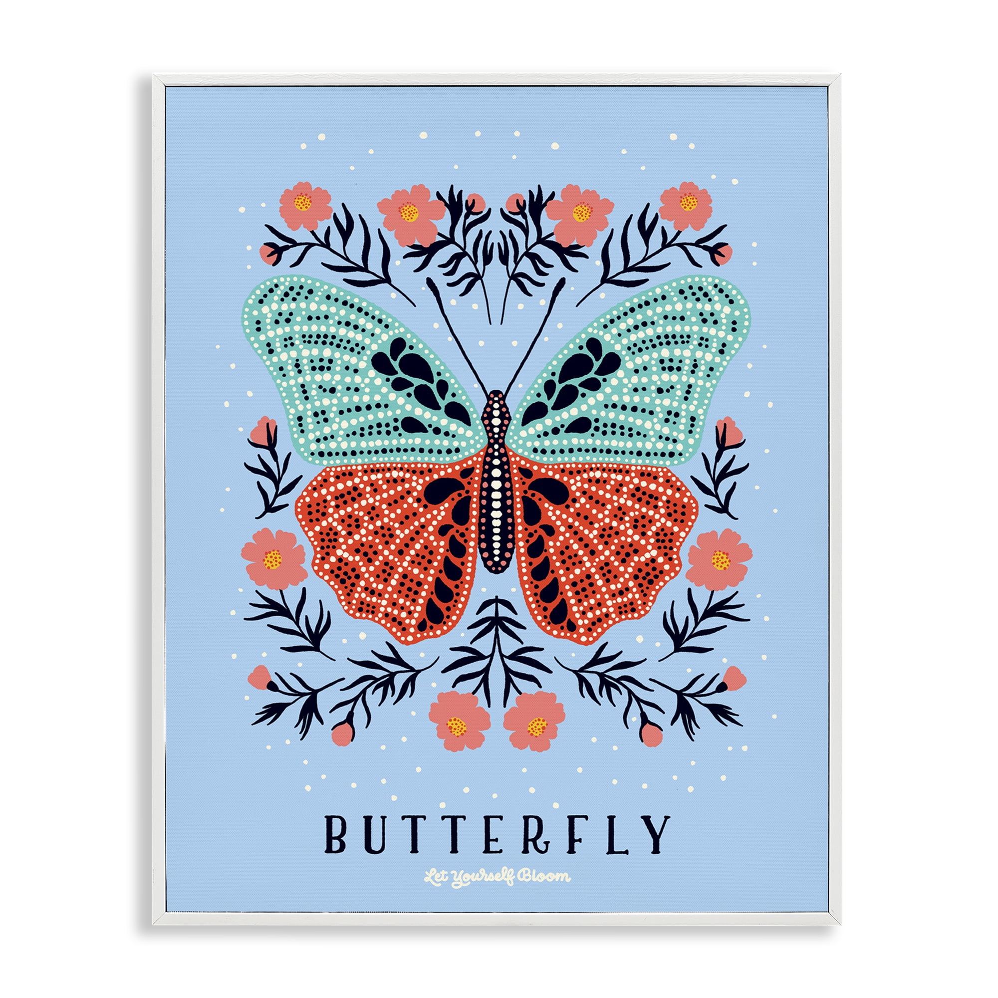 Stupell Industries Butterfly Symmetry on Blue White Framed Giclee Art ...