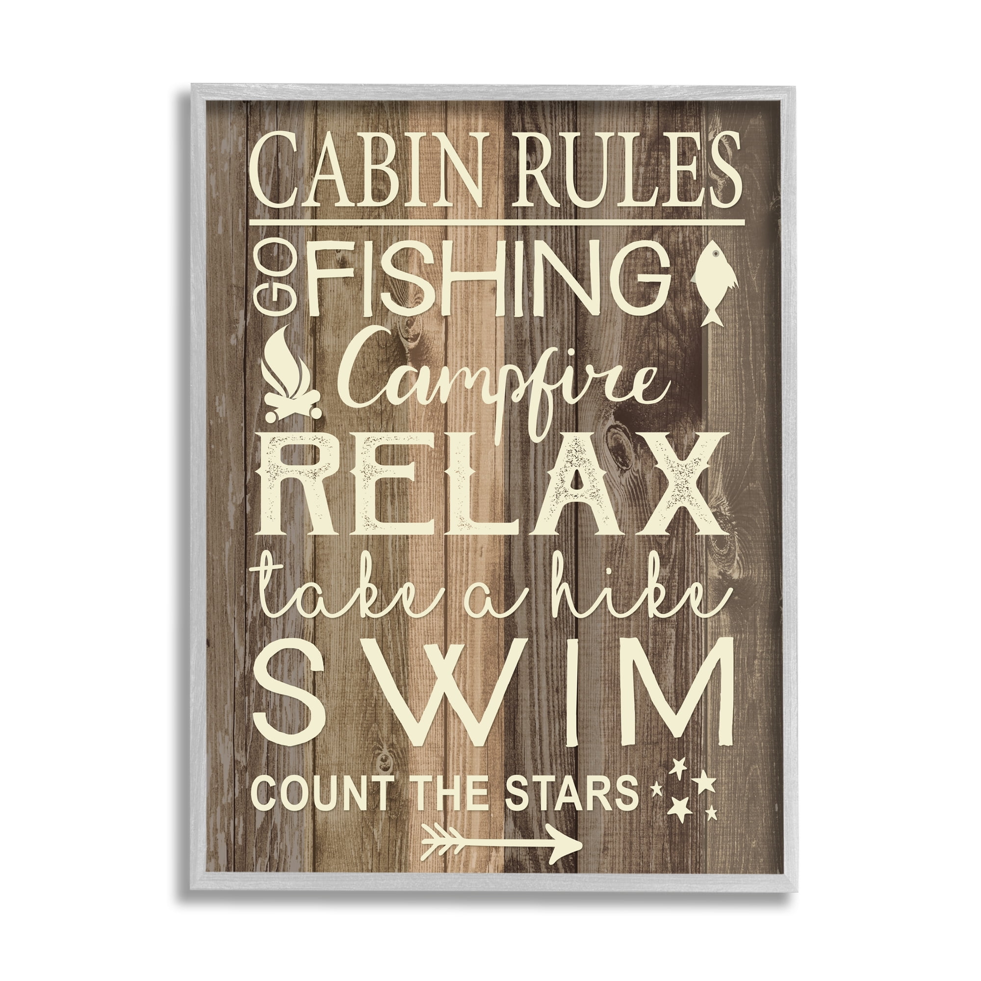 Stupell Industries Cabin Rules Camp Fish Swim Modern Rustic Patterned ...