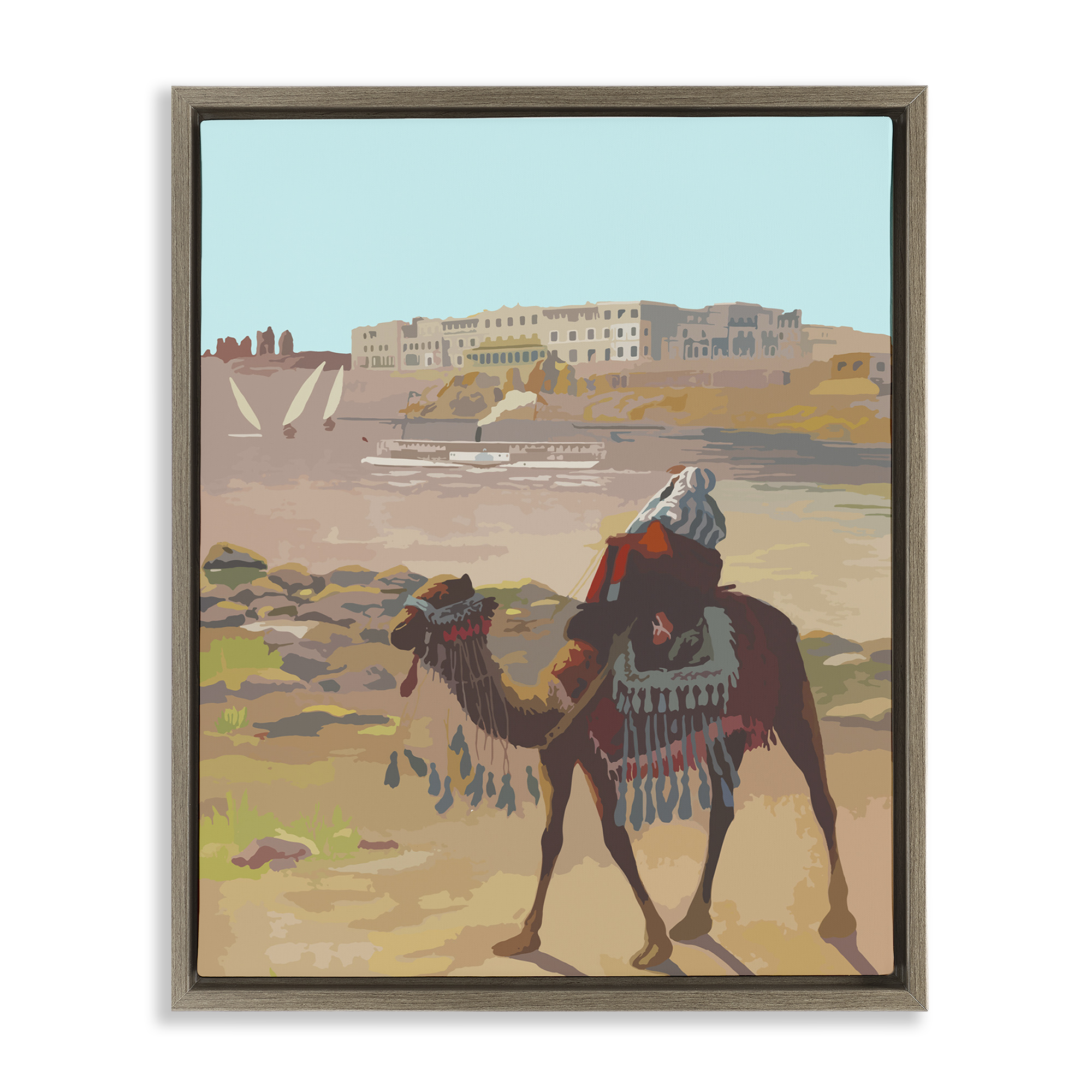 Stupell Industries Camel in Desert Town Landscape Painting Brown ...