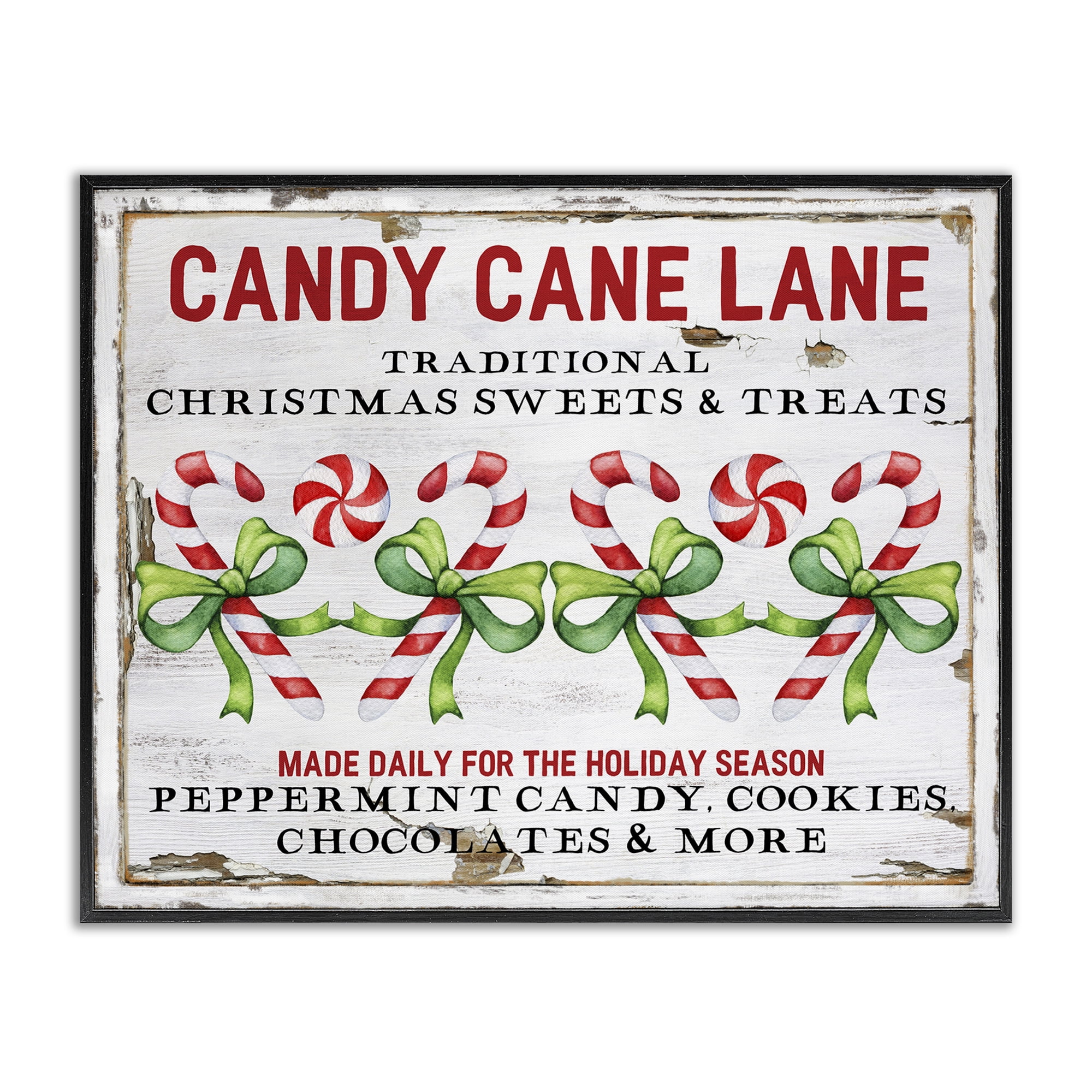 Stupell Industries Candy Cane Lane Sign Holiday Painting Black Framed ...