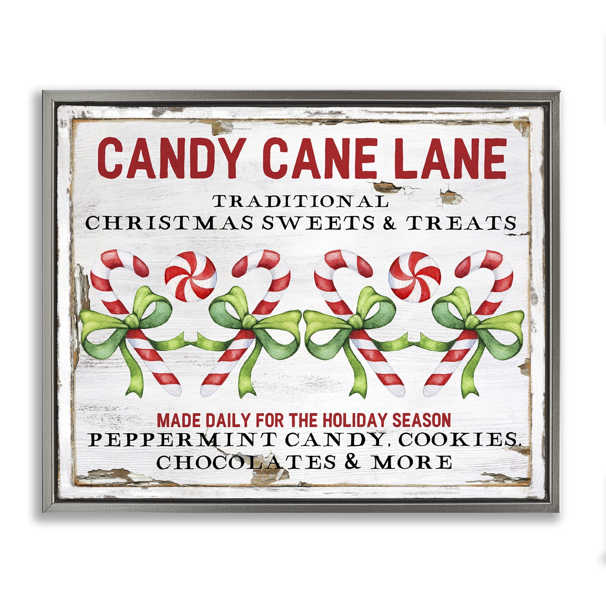 Stupell Industries Candy Cane Lane Sign Holiday Painting Gray Floater ...