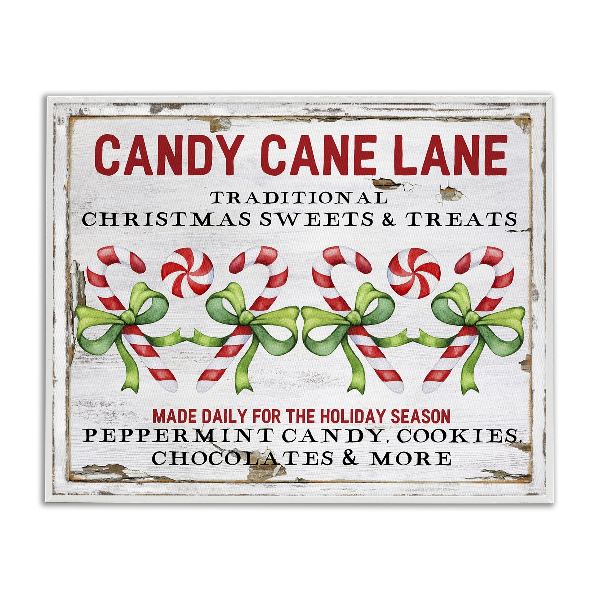 Stupell Industries Candy Cane Lane Sign Holiday Painting White Framed ...