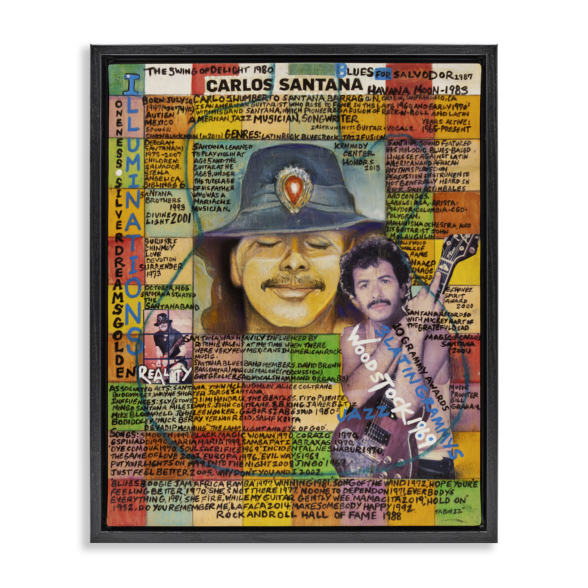 Stupell Industries Carlos Santana Collage People Drawing Black Floater ...