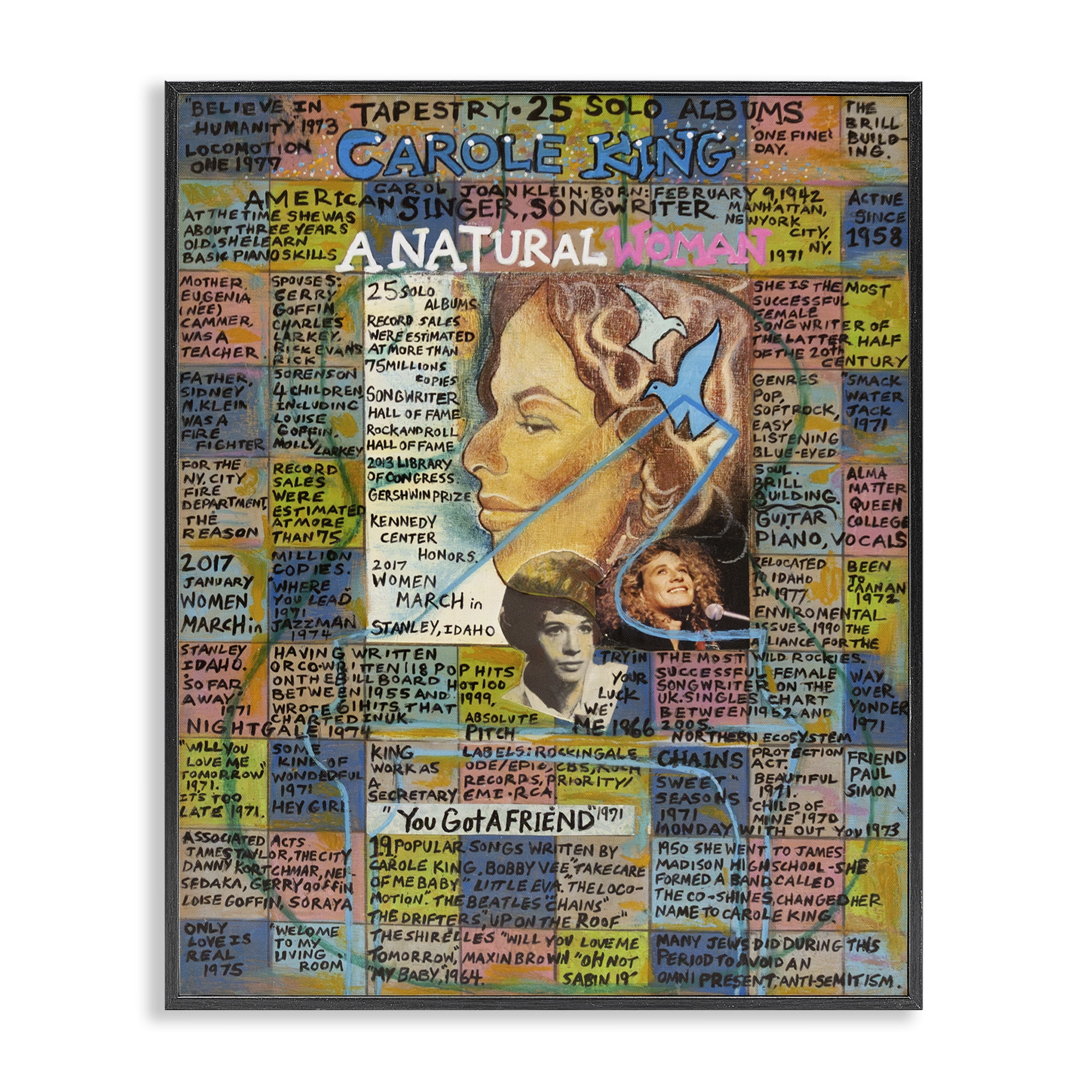 Stupell Industries Carole King Collage People Drawing Black Framed Art ...