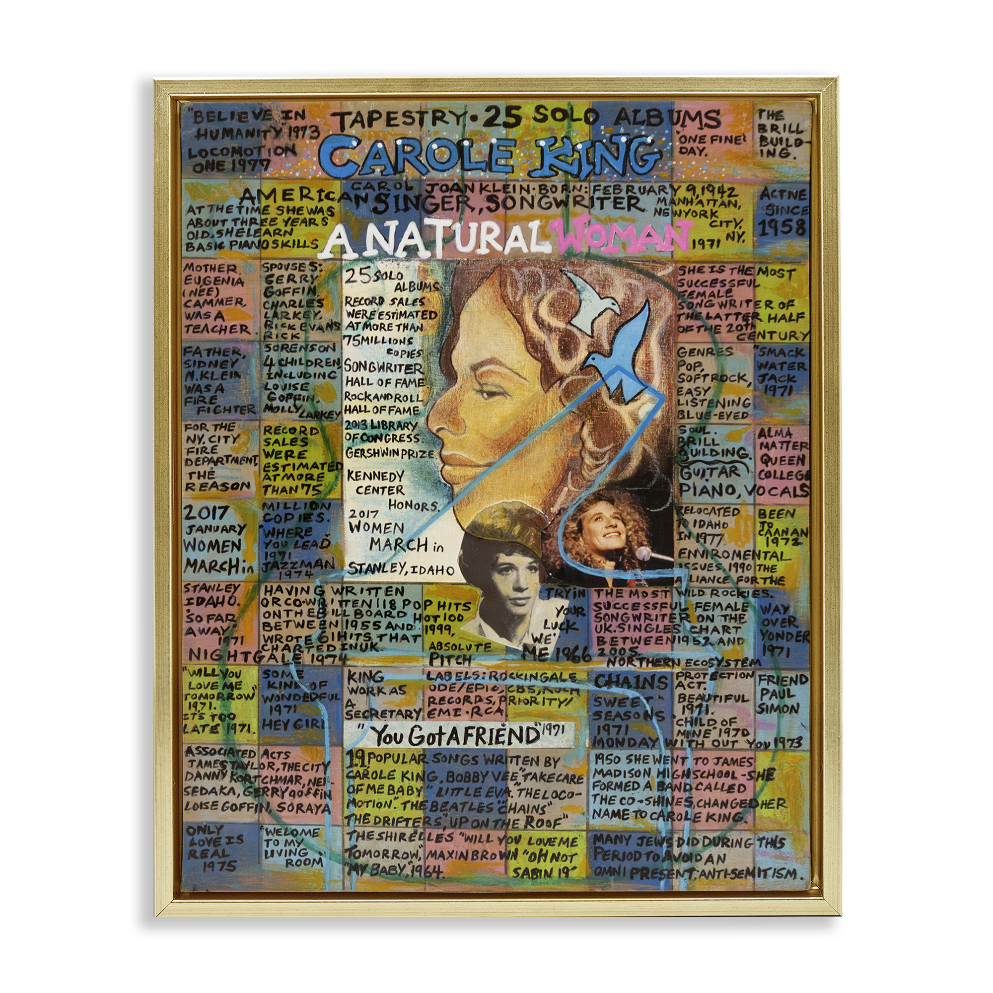 Stupell Industries Carole King Collage People Drawing Gold Floater ...
