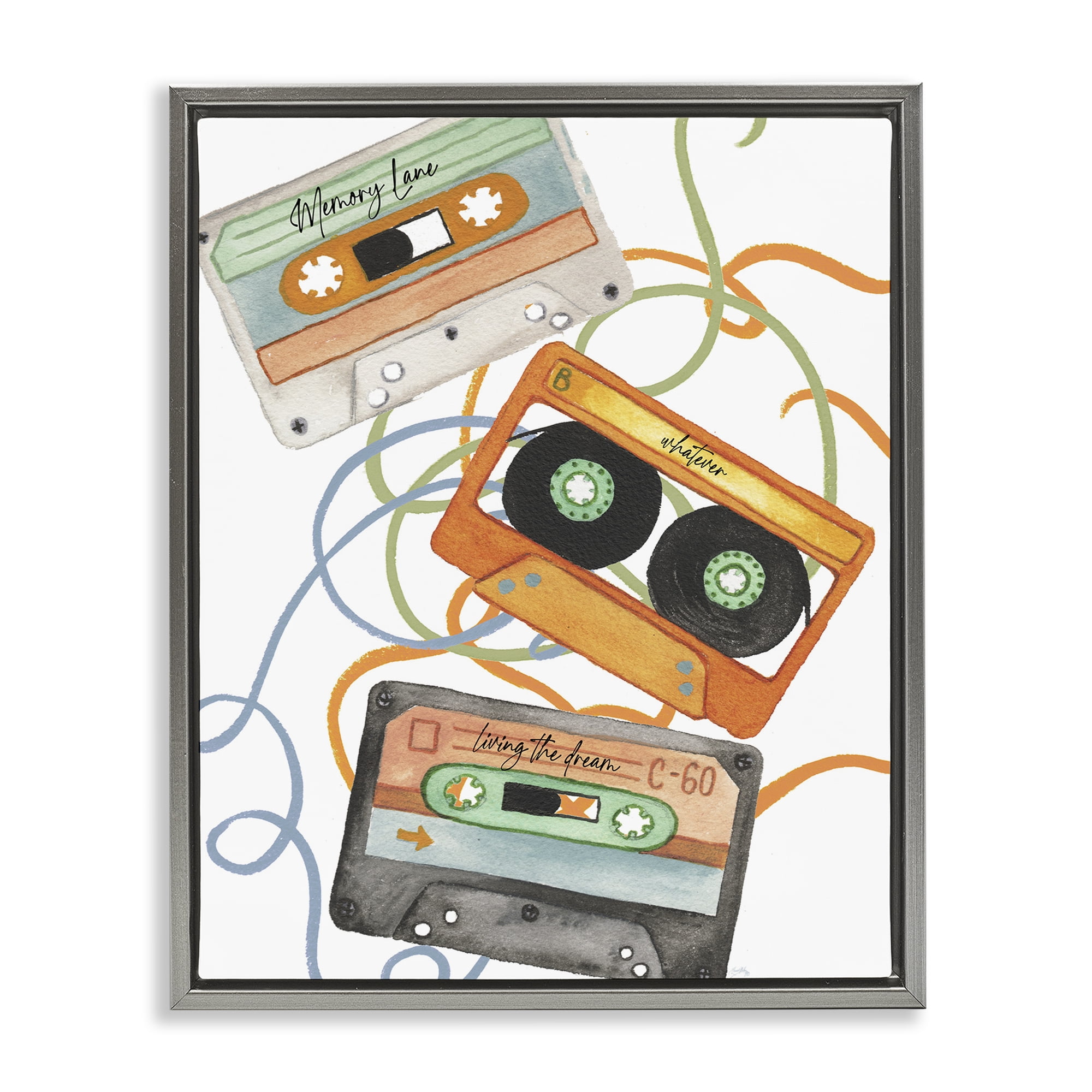 Stupell Industries Cassette Mix Tapes Trio Gray Framed Floater Canvas ...