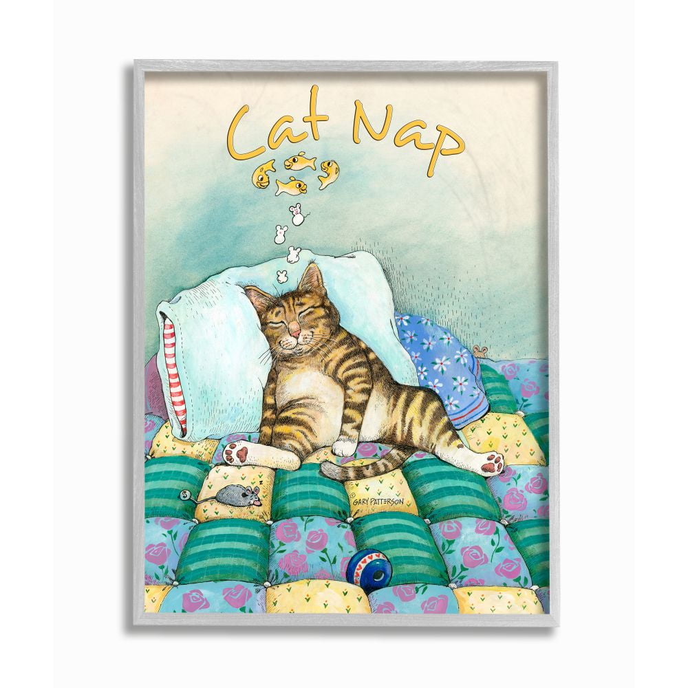 Stupell Industries Cat Nap Funny Cat Cartoon Pet Design Framed Wall Art ...
