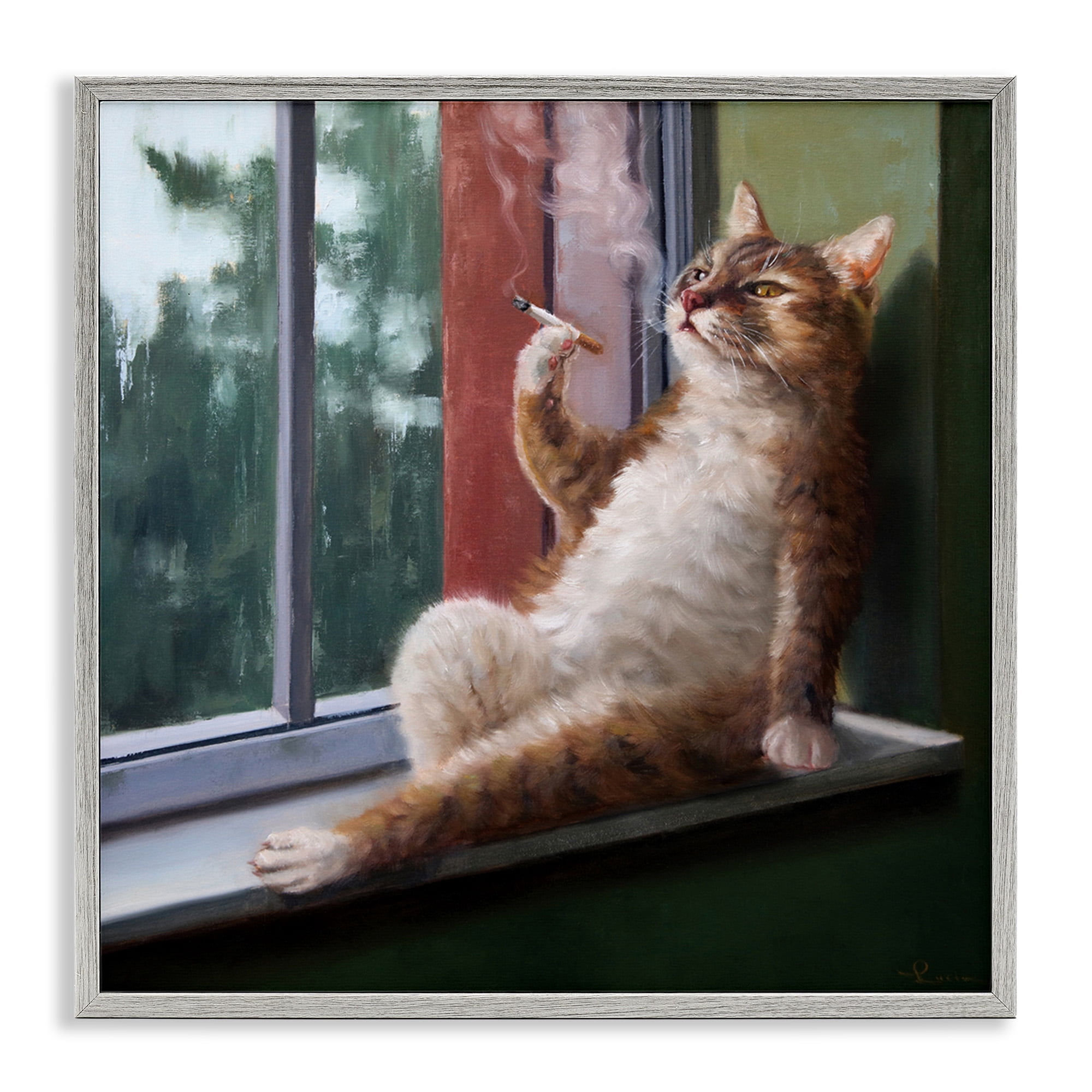 Stupell Industries Cat Smoking Lounging in Window Animals & Insects ...