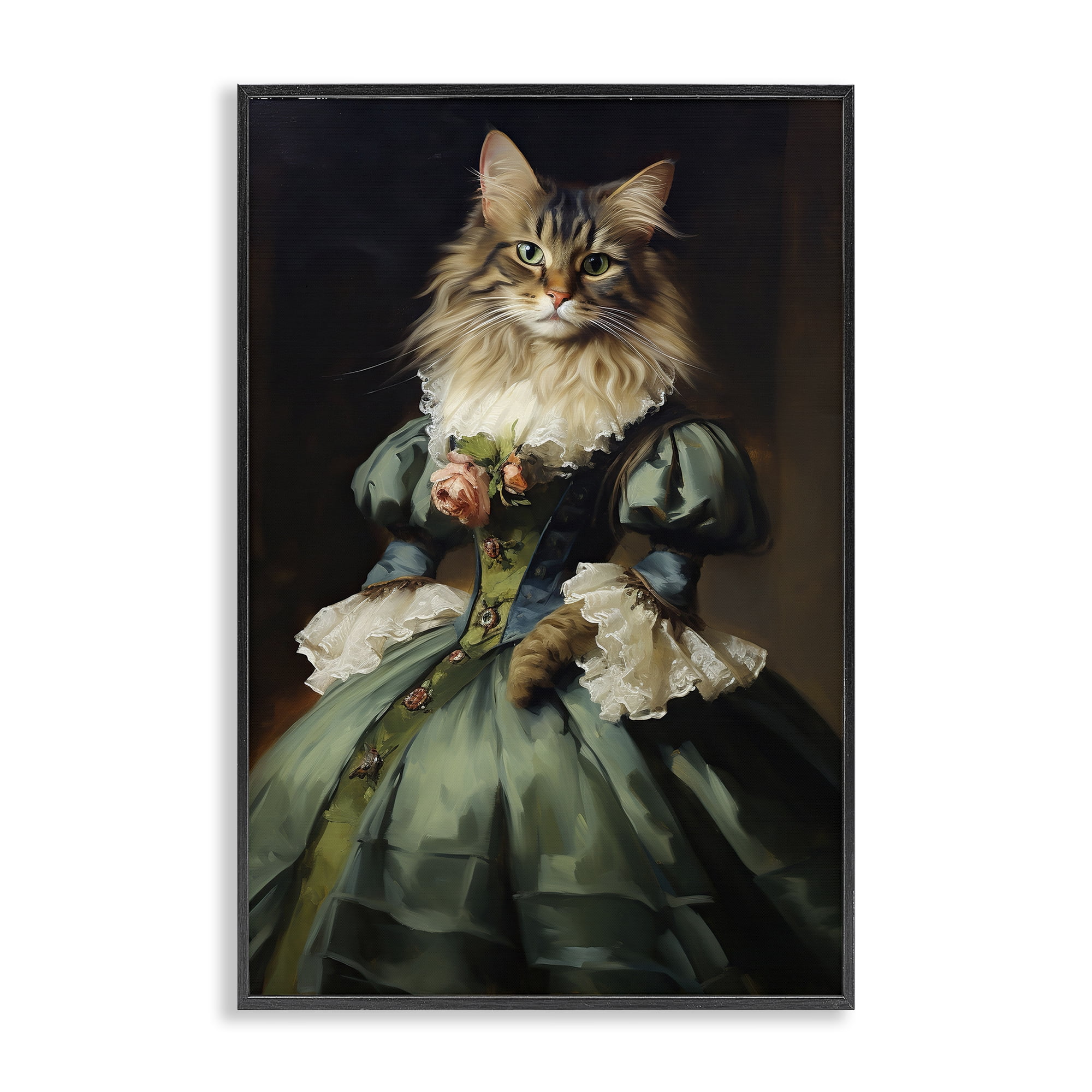 Stupell Industries Cat in Elegant Dress Animals Painting Black Framed ...
