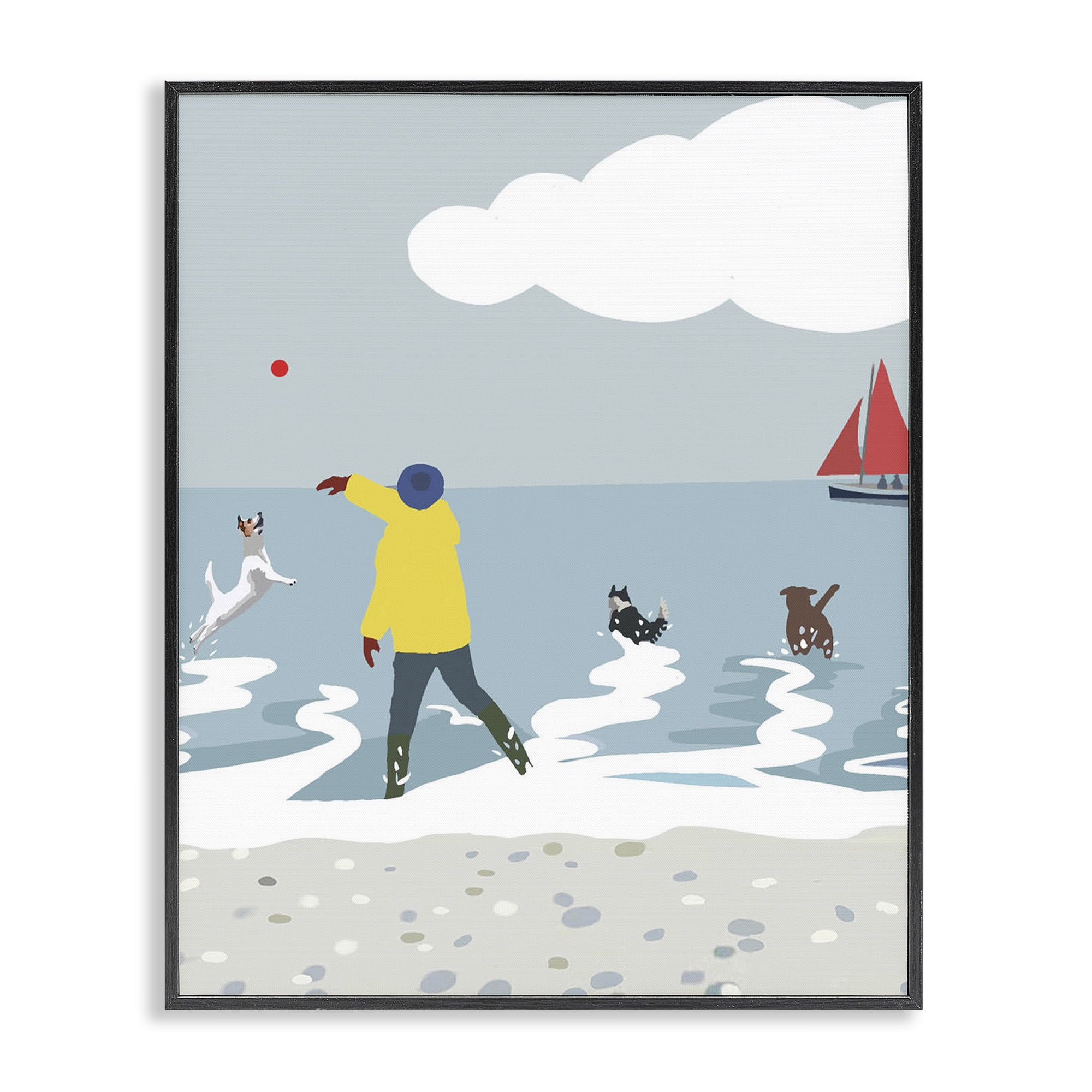 Stupell Industries Catching Ball on Beach Nautical & Beach Painting ...