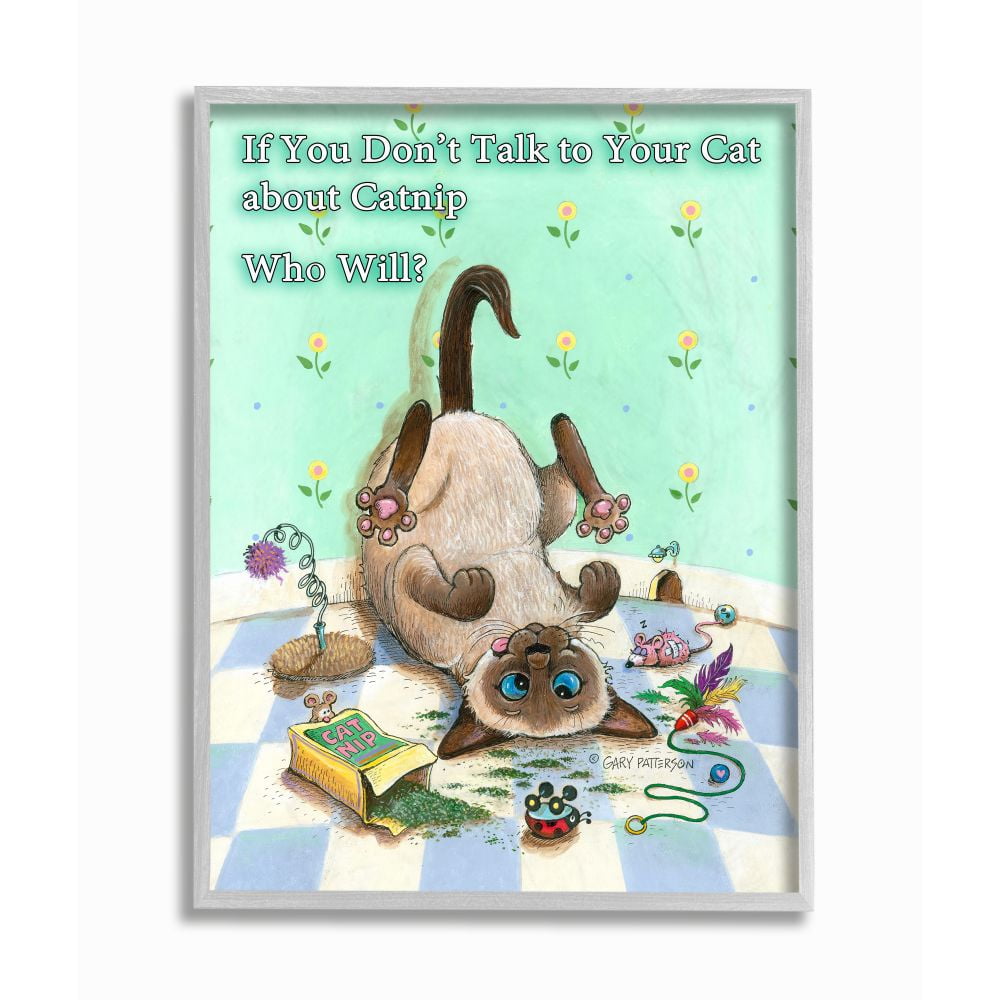 Stupell Industries Catnip Funny Cat Cartoon Pet Design Framed Wall Art ...
