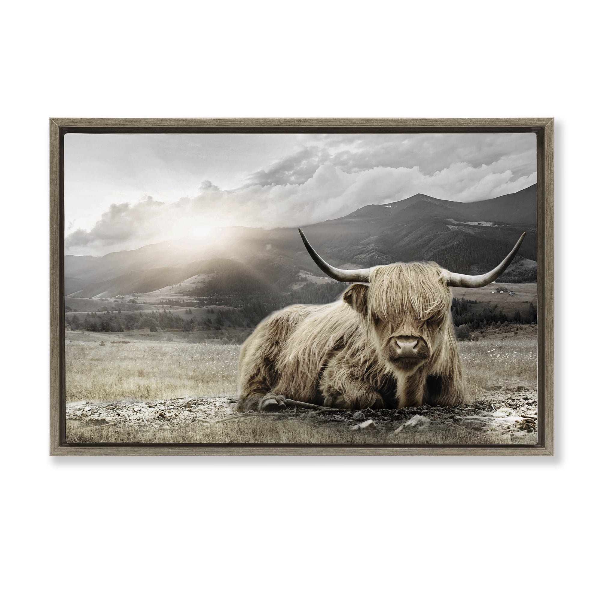 Stupell Industries Cattle Resting in Morning Sun Brown Framed Floater ...