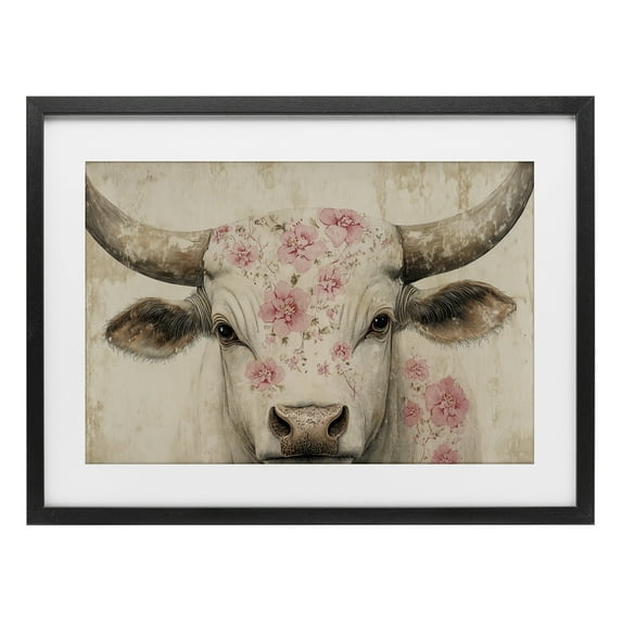 Stupell Industries Cattle with Cherry Blossom Pattern Black Framed ...