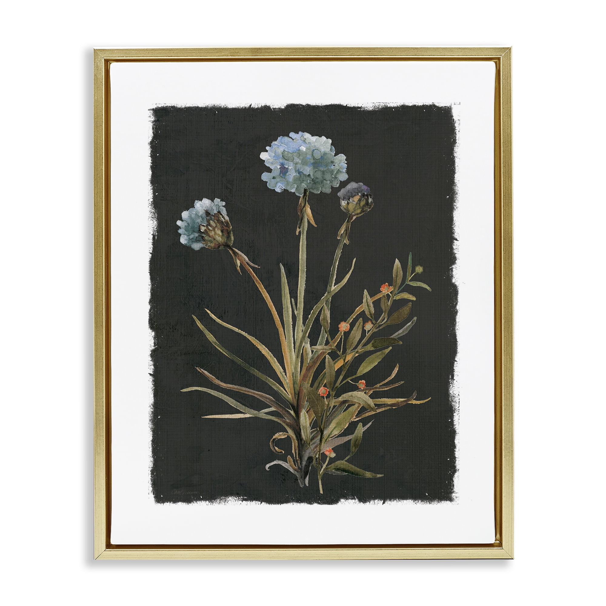Stupell Industries Cerulean Bloom on Dark Green Gold Framed Floater ...