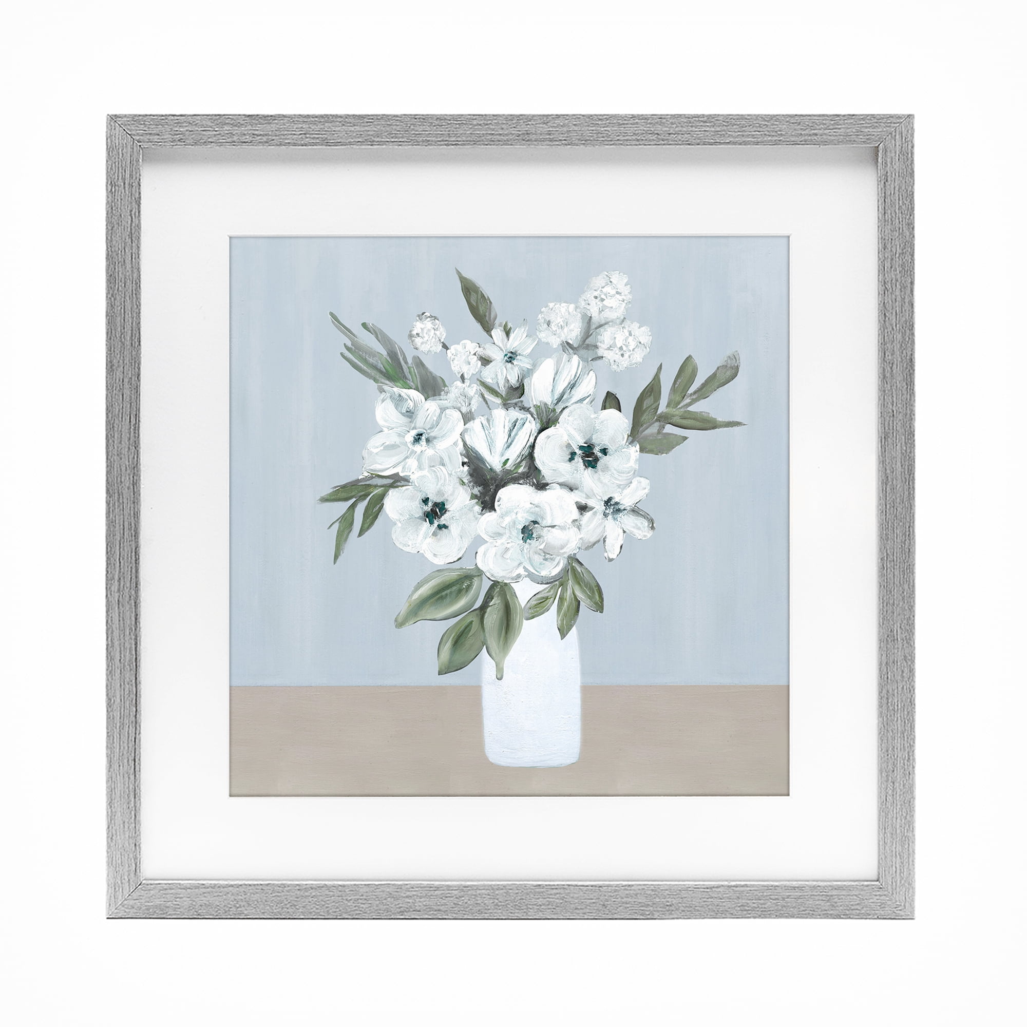 Stupell Industries Cerulean & White Blooms Gray Framed Print Under ...