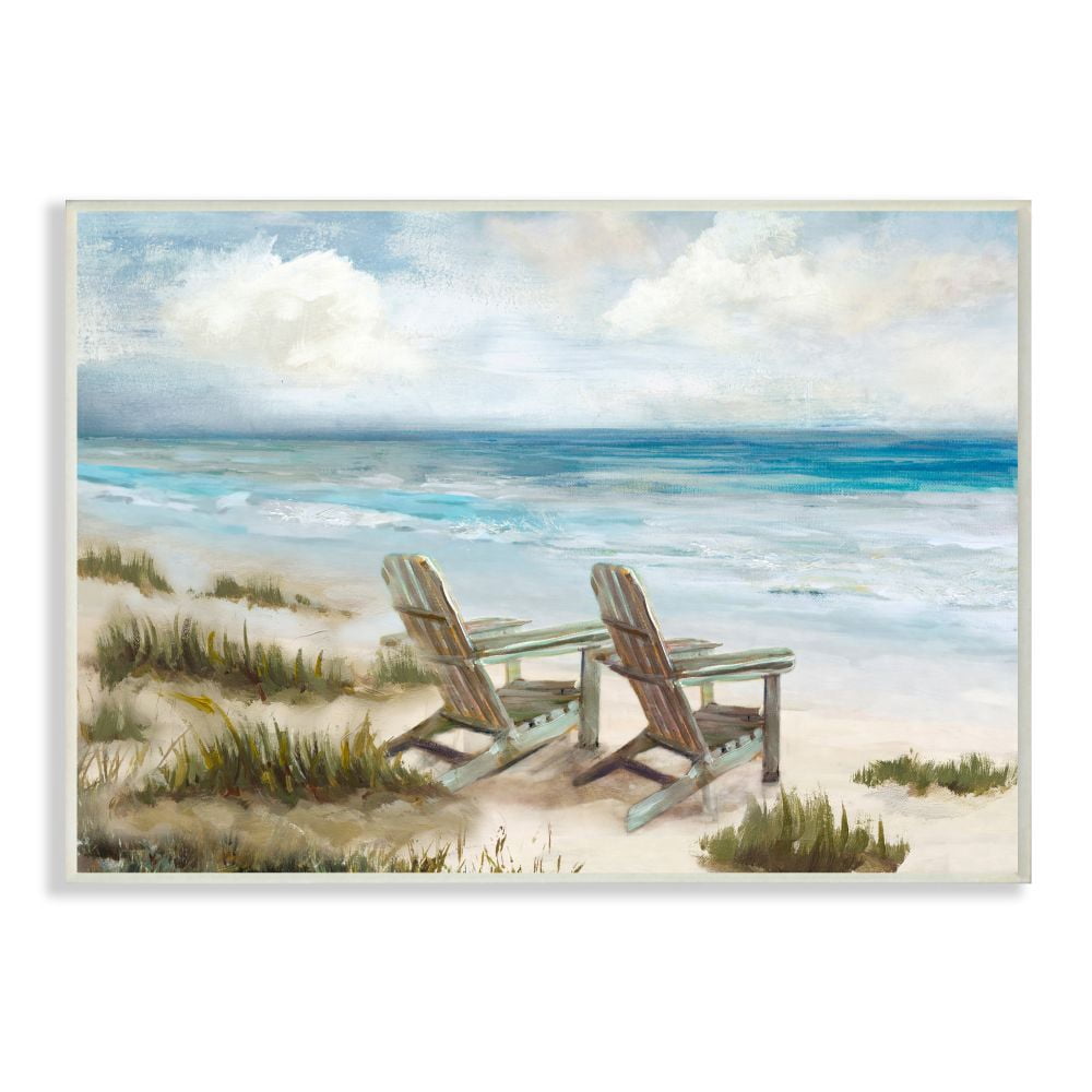 Stupell Industries Chairs at Shore Line Nautical Landscape Painting ...