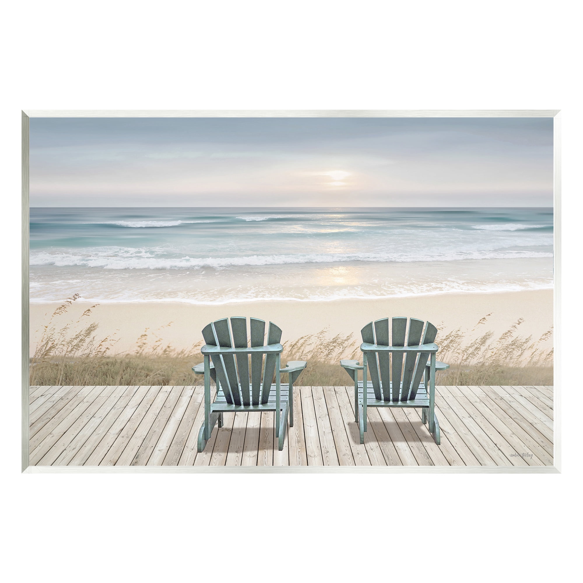 Stupell Industries Chairs with Beach Sunrise Landscape Painting ...