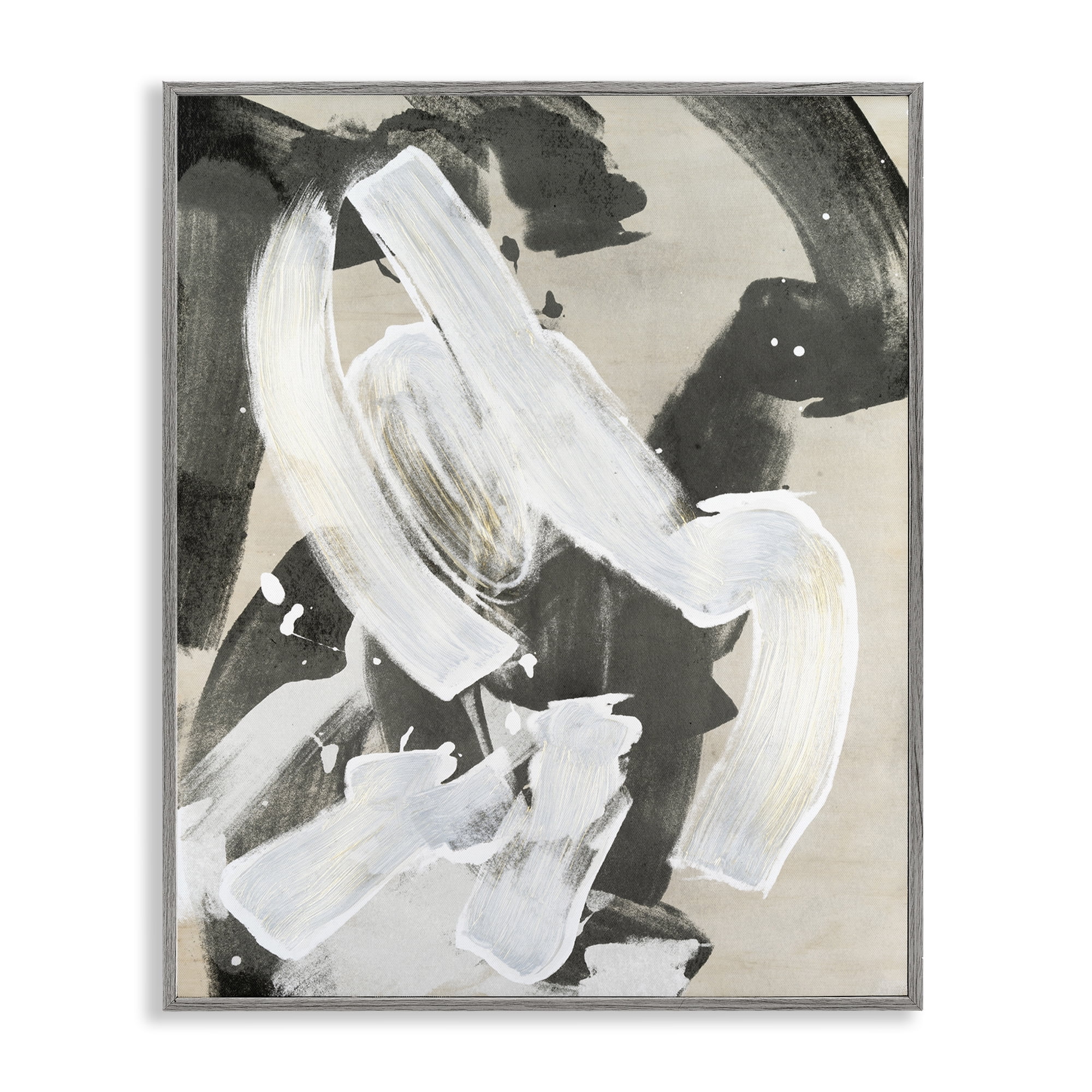 Stupell Industries Chaotic White Paint Streak Abstract Painting Gray ...