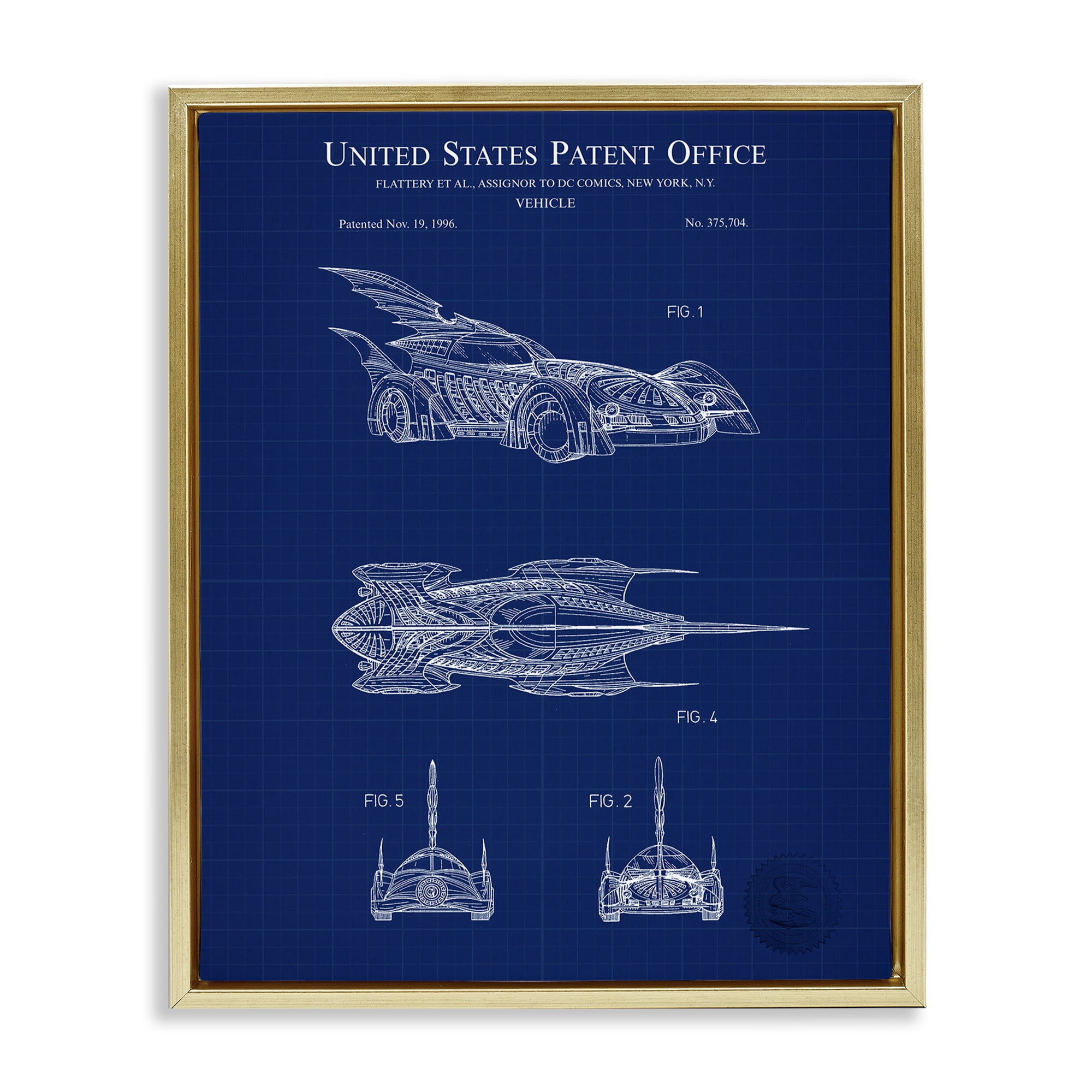 Stupell Industries Character Car Blueprint Transportation Painting Gold ...