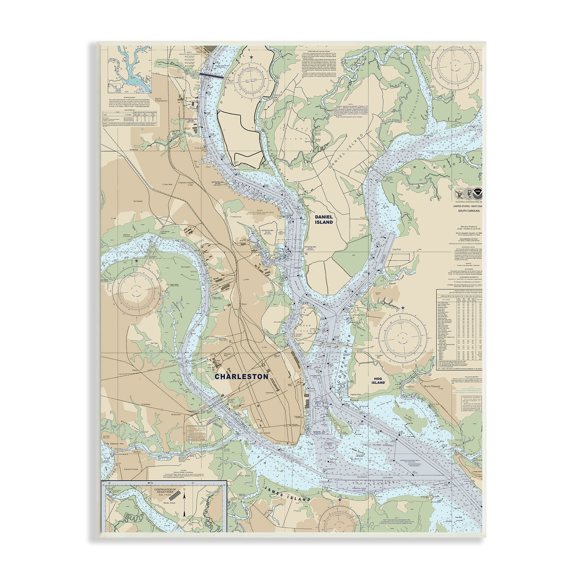 Stupell Industries Charleston South Carolina Nautical Map Daniel Island ...
