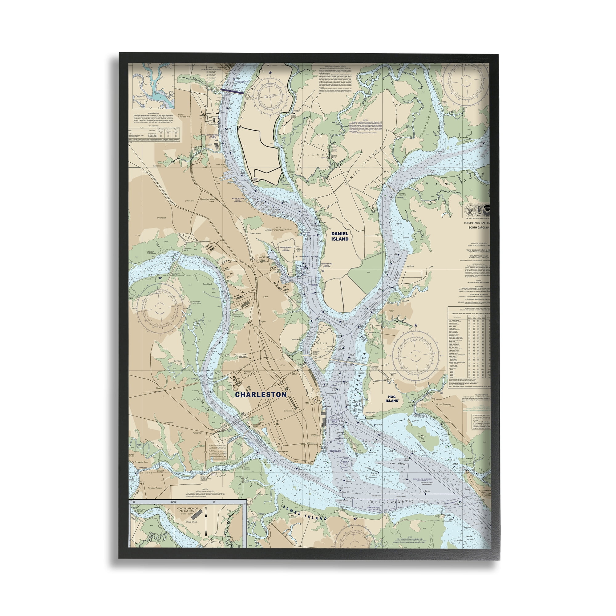 Stupell Industries Framed Nautical Map Art Charleston SC Daniel Island ...