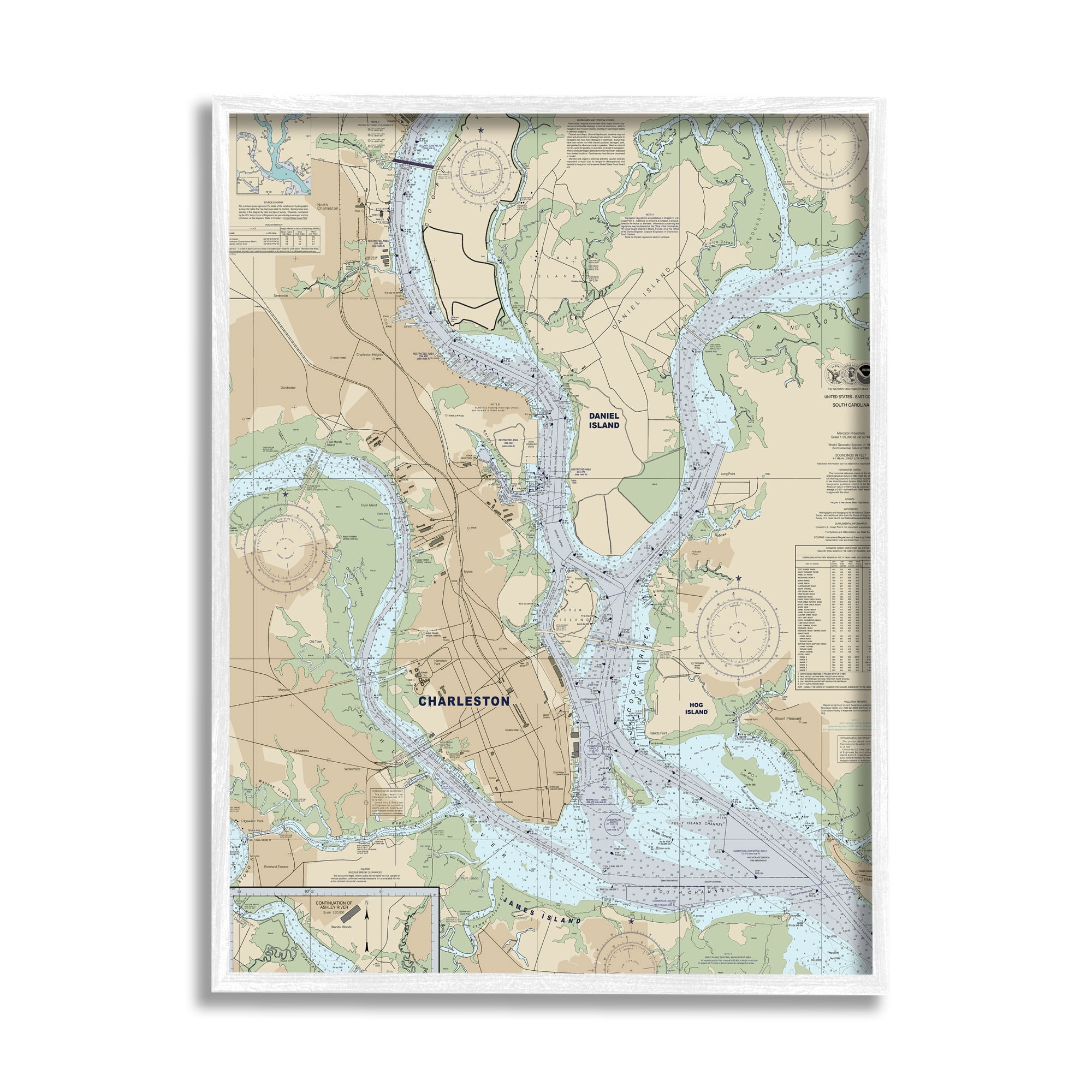 Stupell Industries Charleston South Carolina Nautical Map Daniel Island ...